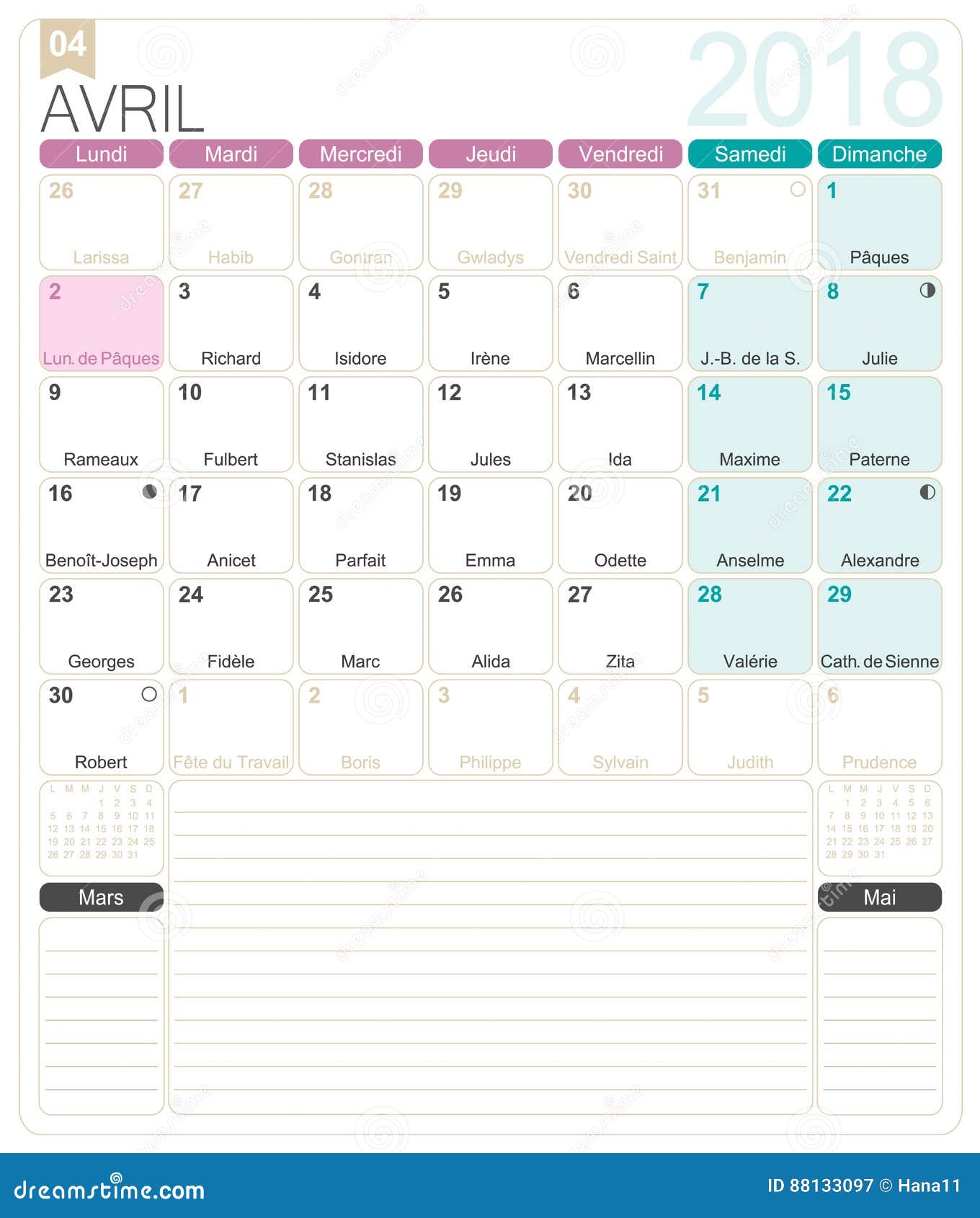 Calendario francés 2018 ilustración del vector. Ilustración de ...