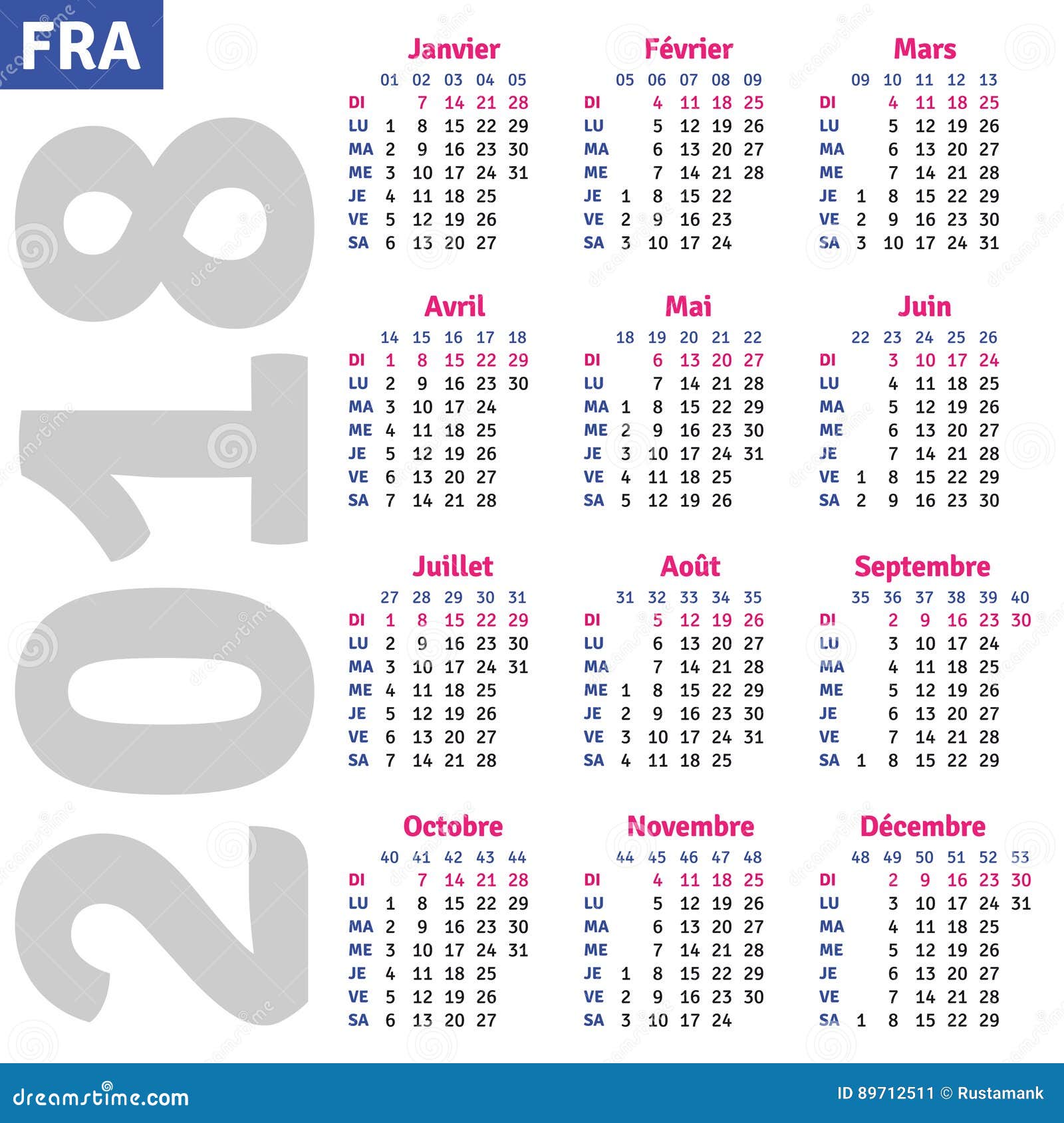 Calendario francés 2018 ilustración del vector. Ilustración de ...
