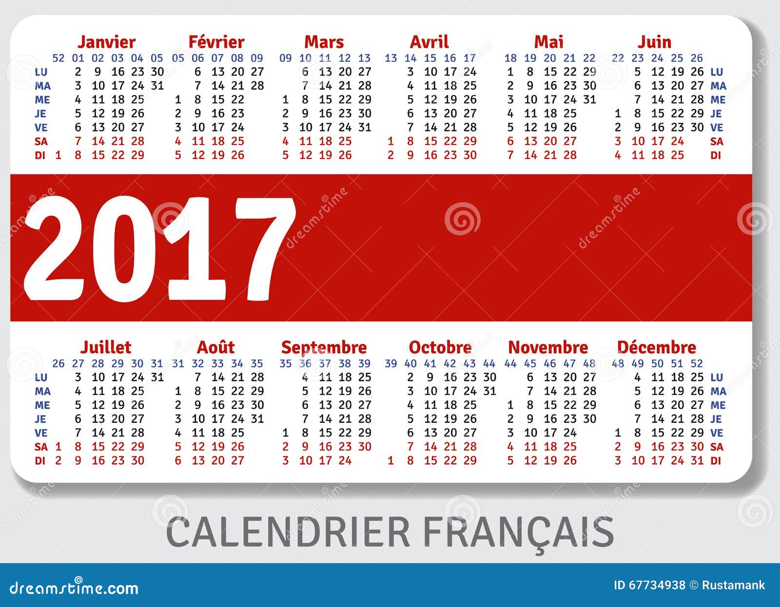 Calendario Francés Del Bolsillo Para 2017 Ilustración del Vector ...