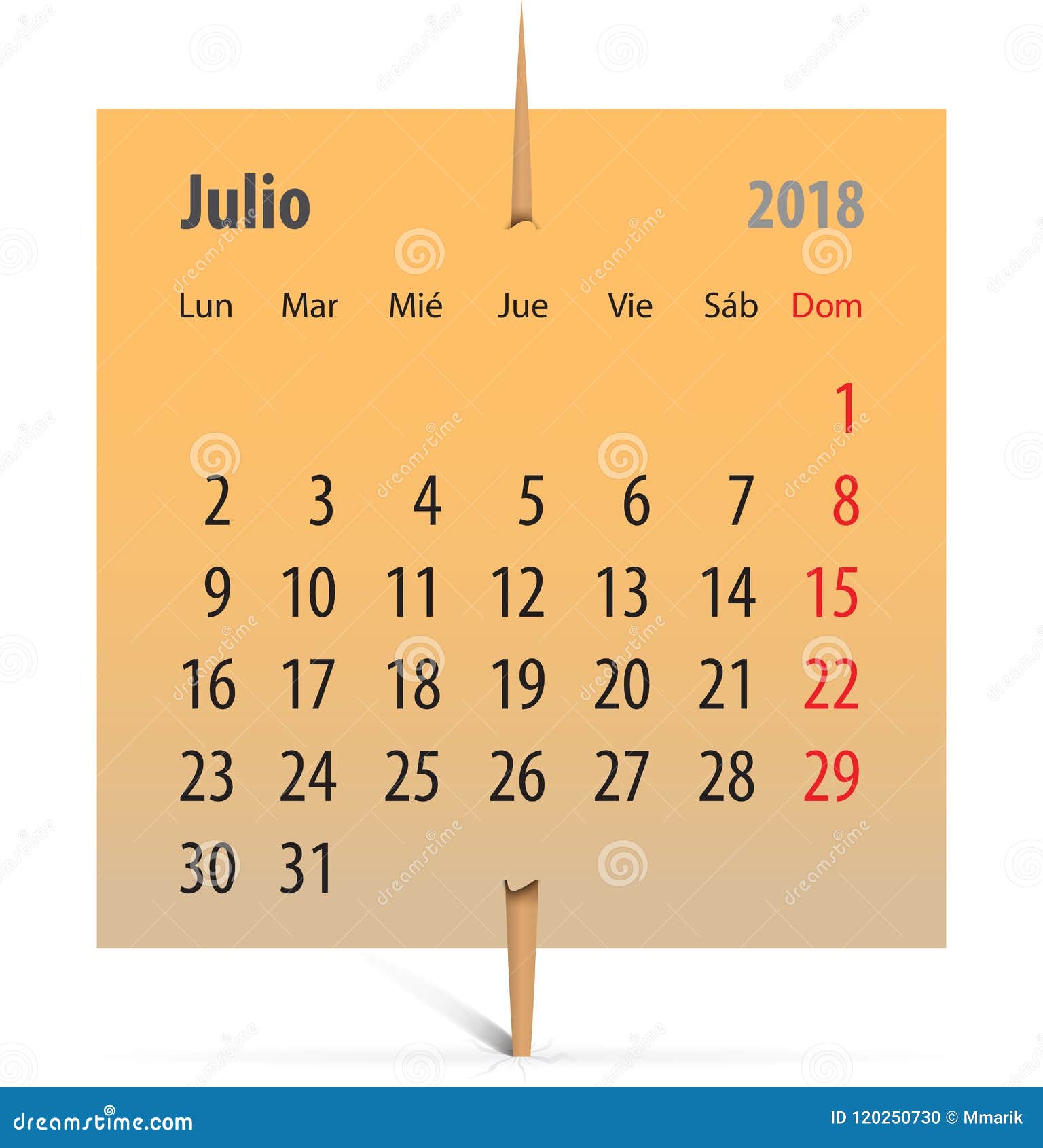 Calendario 2018_julio ilustración del vector. Ilustración de pegatina ...