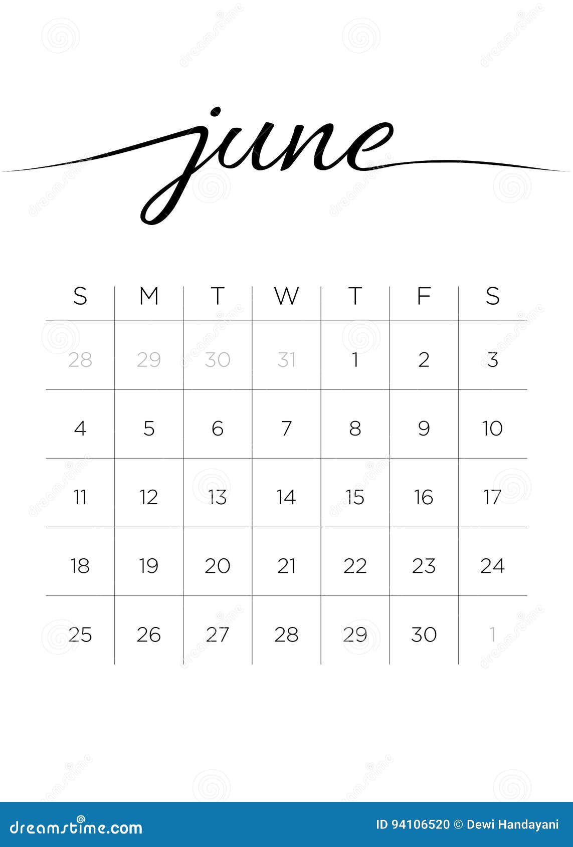 Calendario Junio De 2017 Mensual Ilustración del Vector - Ilustración ...