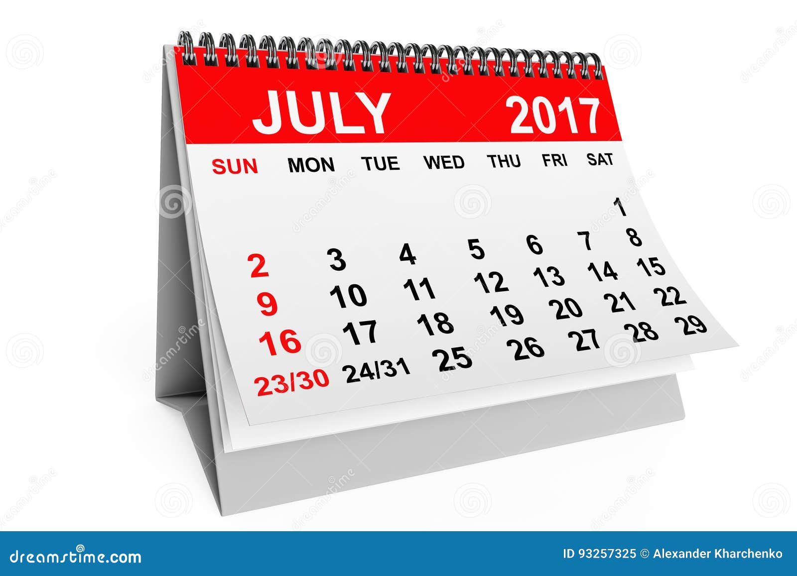 Calendario Luglio 2017 Rappresentazione 3d Illustrazione di Stock ...