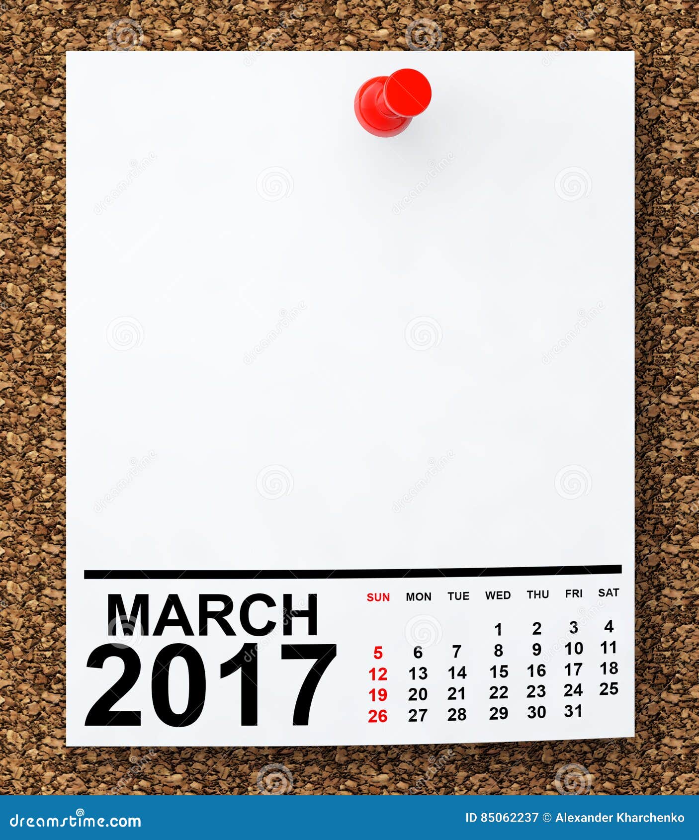 Calendario Marzo De 2017 Representación 3d Stock de ilustración ...