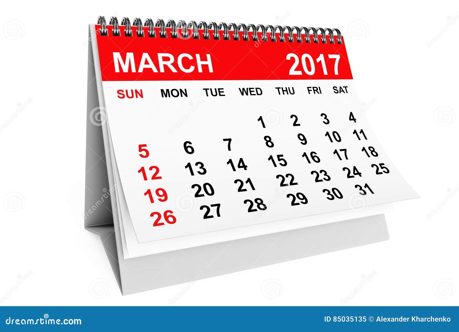Calendario Marzo 2017 Rappresentazione 3d Illustrazione di Stock ...