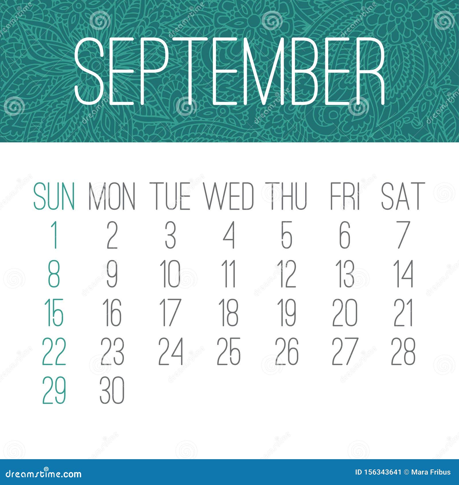 Calendario Mensual De Septiembre De 2019 Ilustración del Vector ...