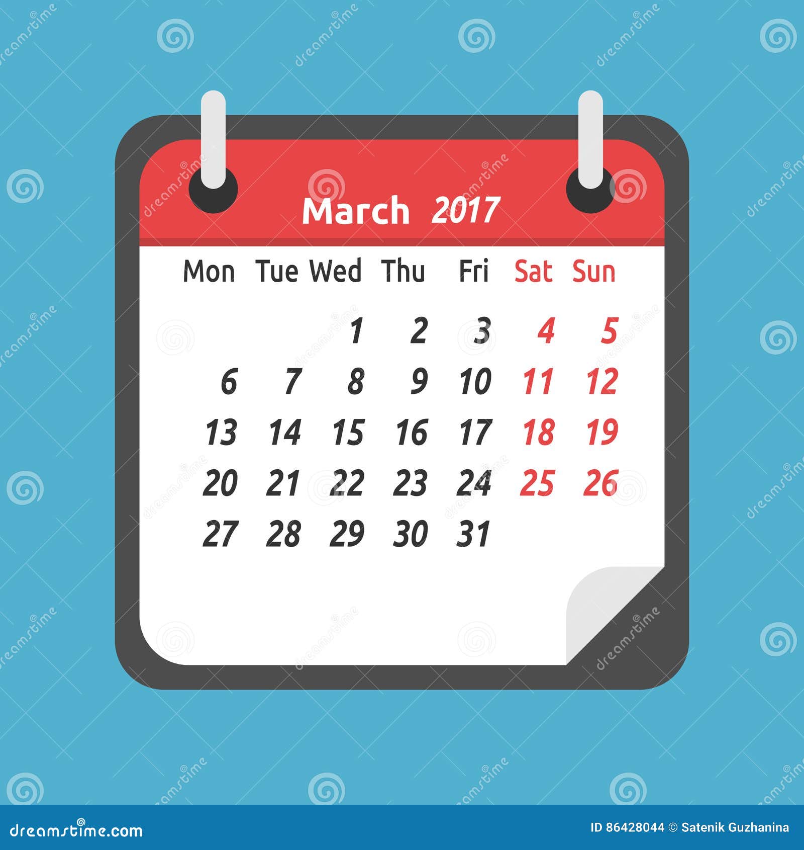 Calendario Mensual, Marzo De 2017 Ilustración del Vector - Ilustración ...