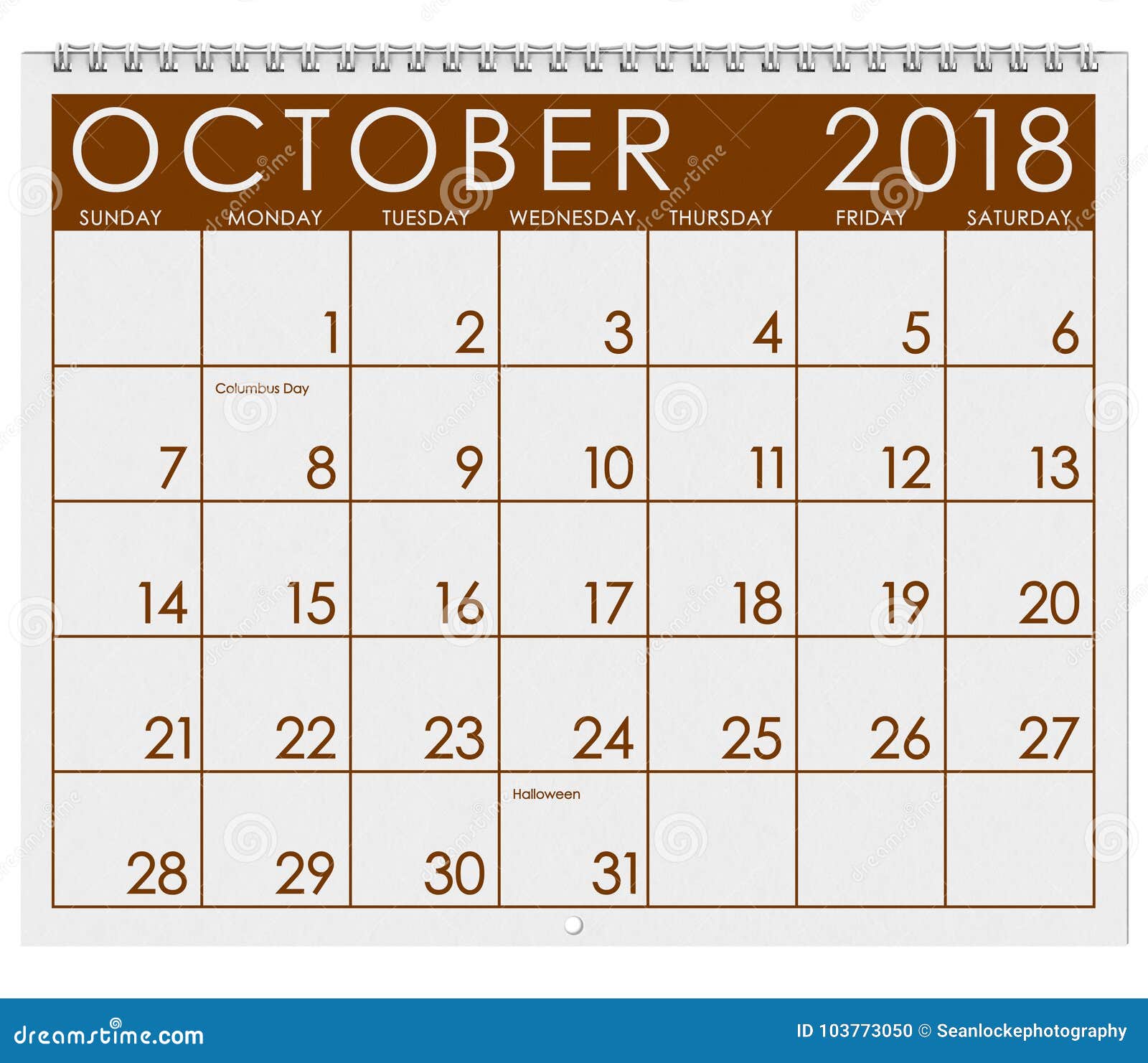 Calendario 2018: Mes De Octubre Con Halloween Stock de ilustración ...