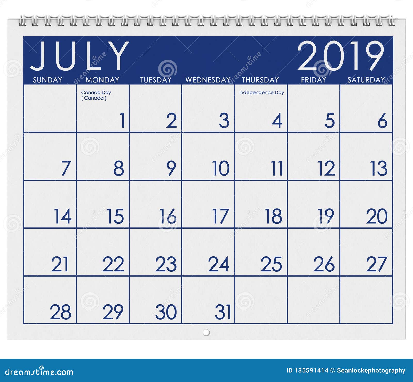 2019: Calendario: Mese Di Luglio Illustrazione di Stock - Illustrazione ...