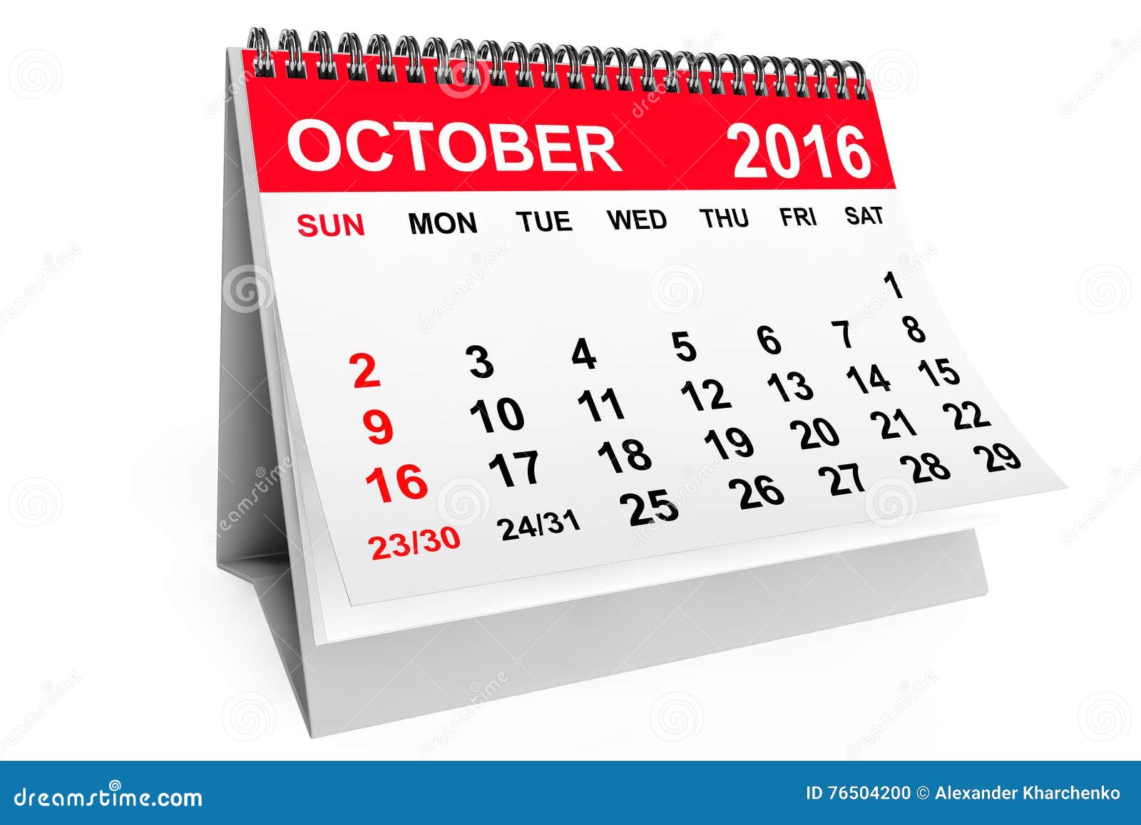 Calendario Octubre De 2016 Representación 3d Stock de ilustración ...