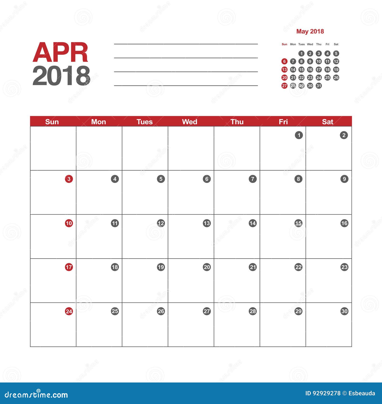 Calendario Para Abril De 2018 Ilustración del Vector - Ilustración de ...