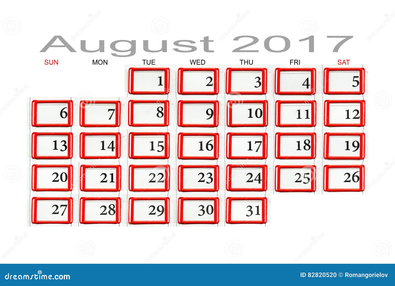 Calendario Para Agosto De 2017 Foto de archivo - Imagen de foto, fechas ...