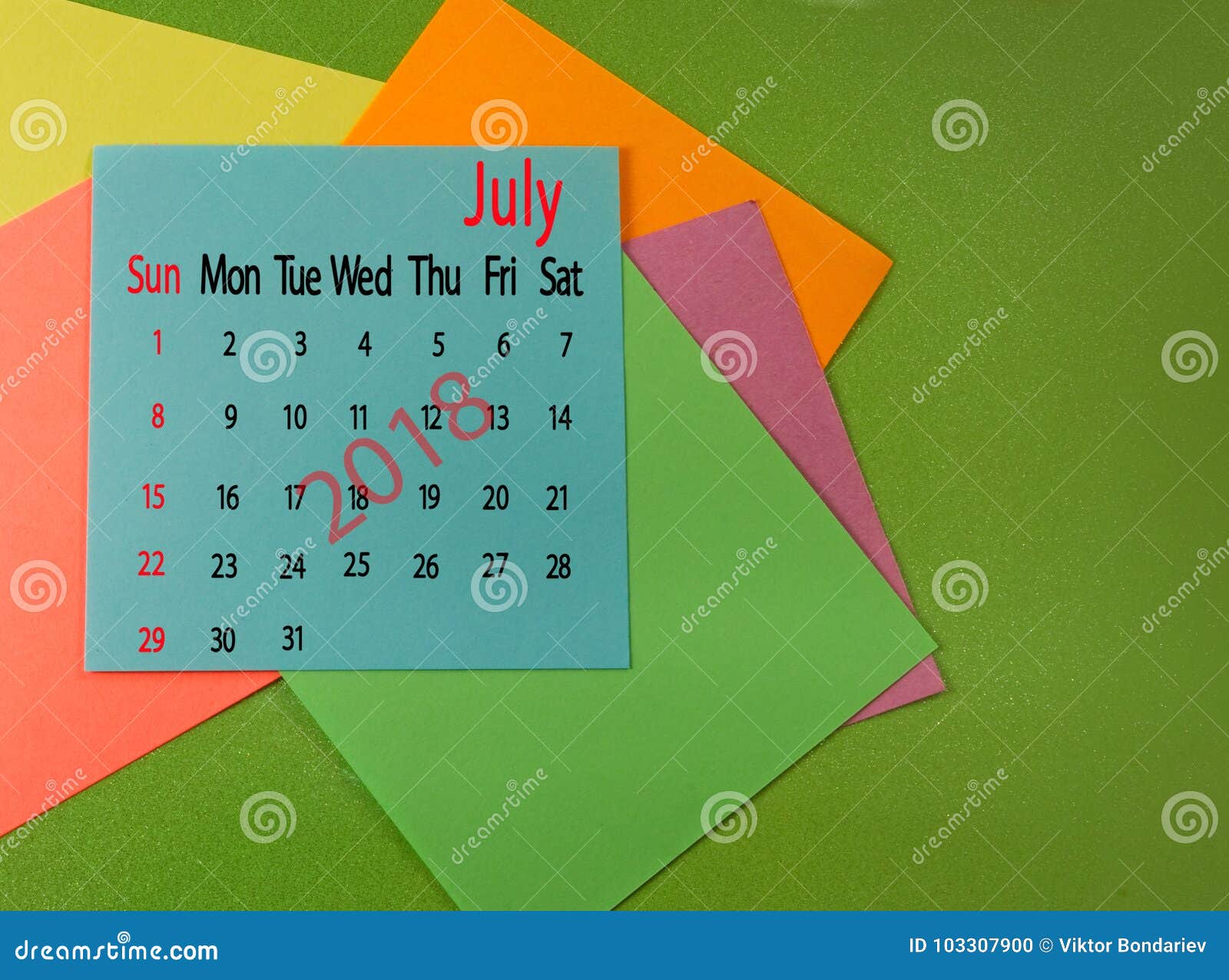 Calendario Para El Primer De Julio De 2018 Foto de archivo - Imagen de ...