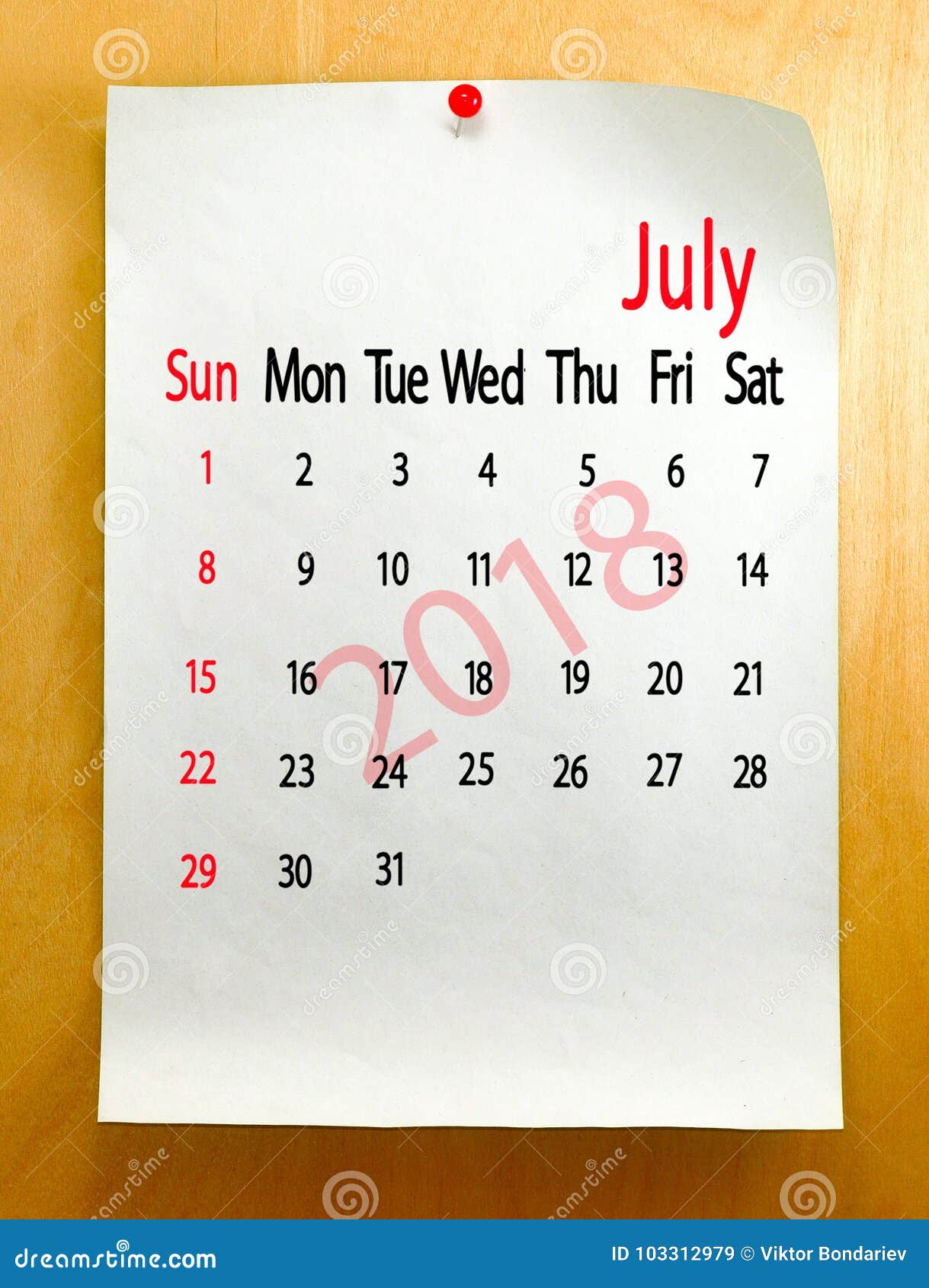 Calendario Para El Primer De Julio De 2018 Imagen de archivo - Imagen ...