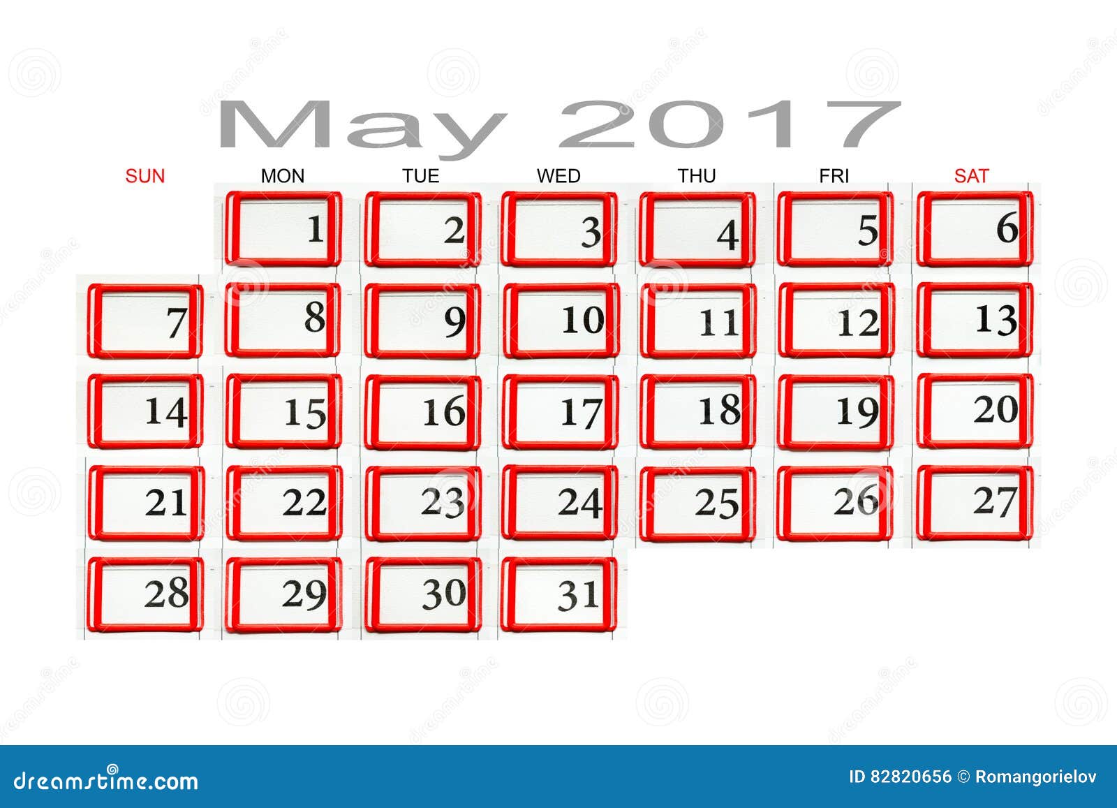 Calendario Para Mayo De 2017 Foto de archivo - Imagen de fechas ...