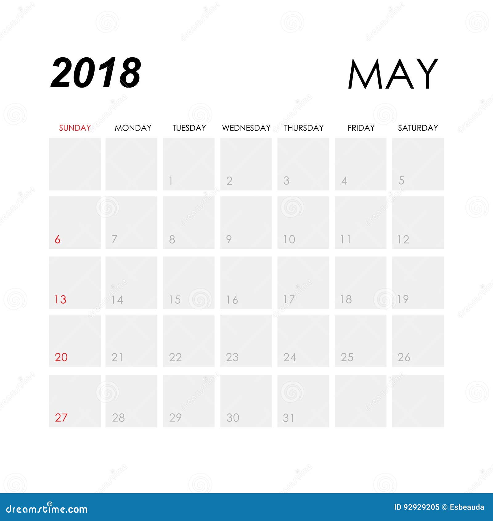 Calendario Para Mayo De 2018 Ilustración del Vector - Ilustración de ...