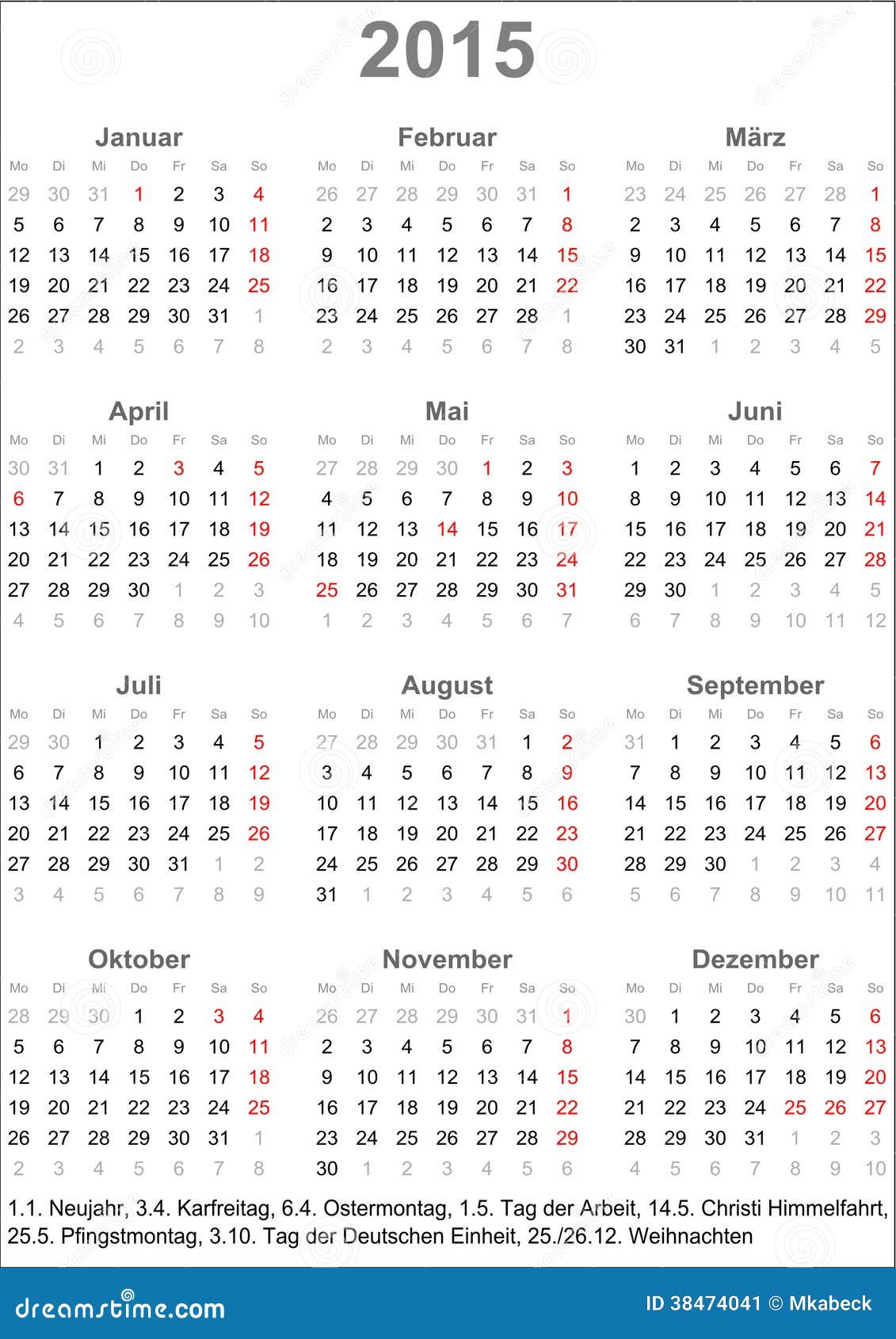 Calendario 2015 Per La Germania Illustrazione Vettoriale ...