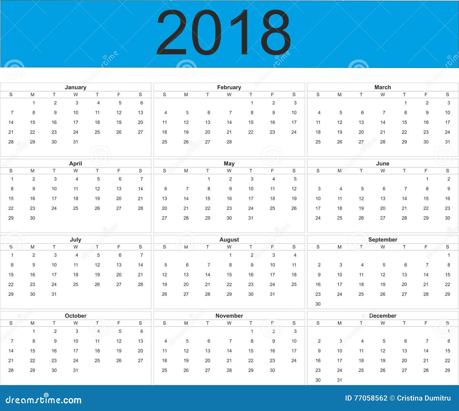 Calendario Pieno Di Anno 2018 Illustrazione di Stock - Illustrazione di ...