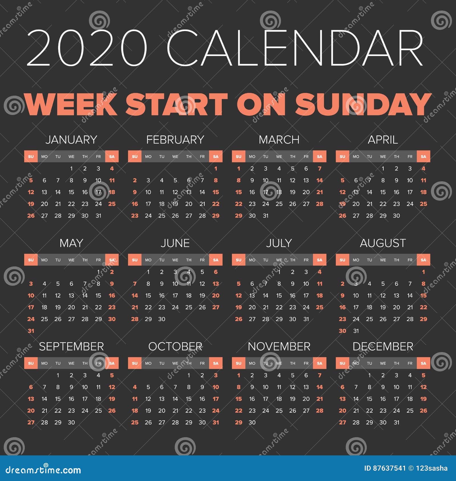 Calendario Simple De 2020 Años Ilustración del Vector - Ilustración de ...