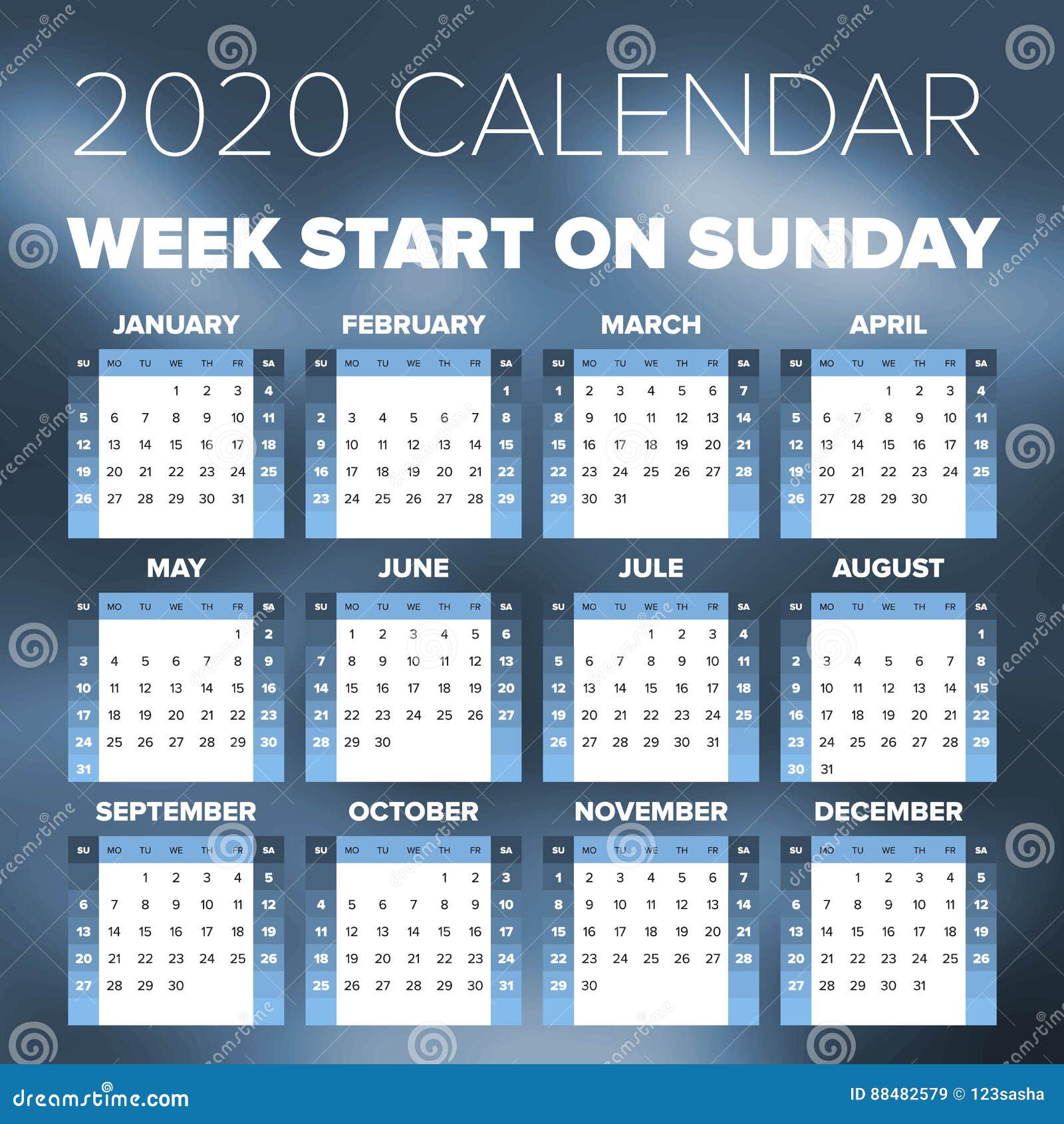 Calendario Simple De 2020 Años Ilustración del Vector - Ilustración de ...
