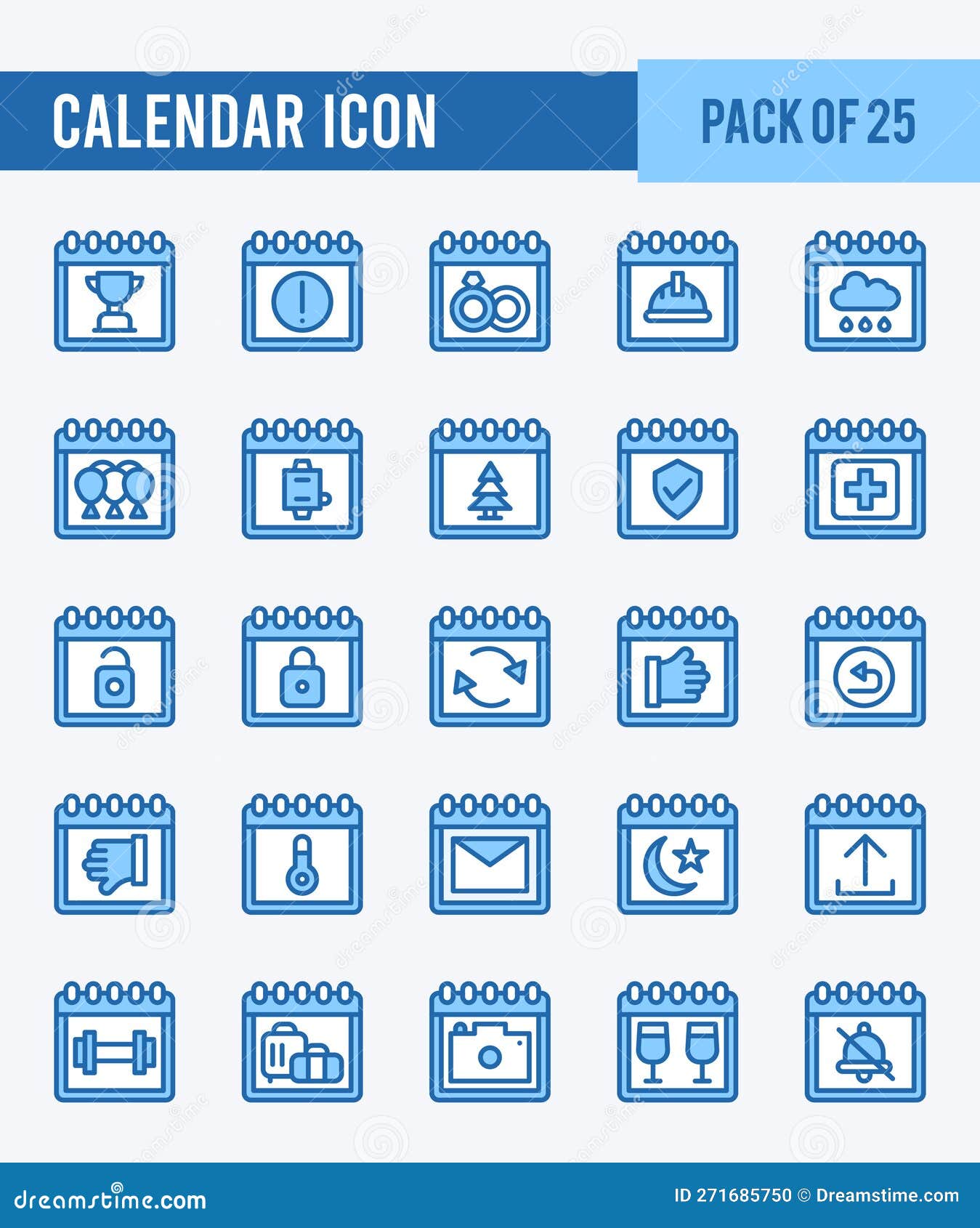 25 Calendars. Two Color Icons Pack. Vector Illustration Stock Vector ...