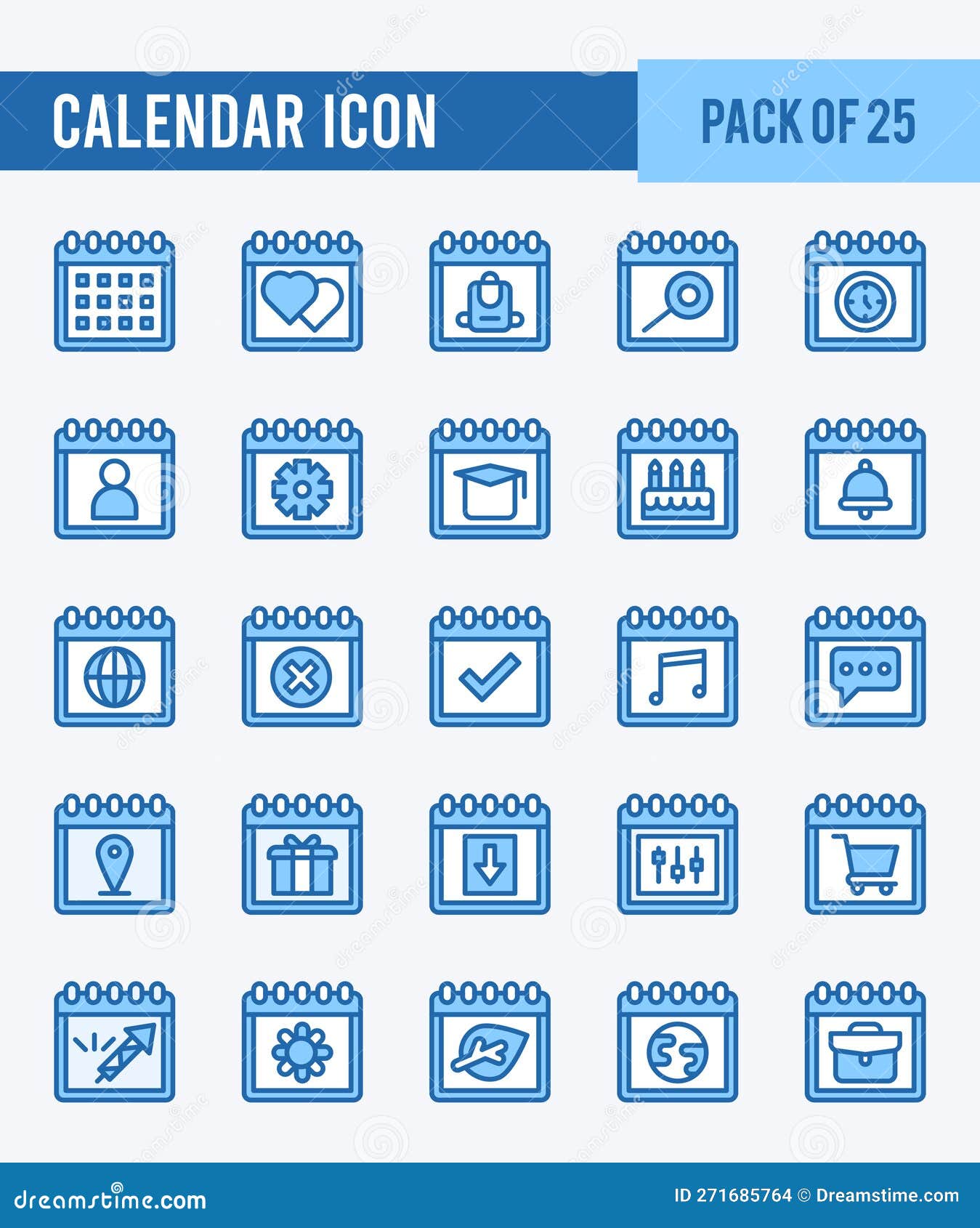 25 Calendars. Two Color Icons Pack. Vector Illustration Stock Vector ...
