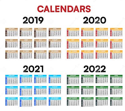 019, 2020, 2021, 2022 Calendars Vector Design Stock Illustration ...