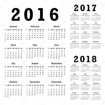 Calendars for 2016-2018 stock vector. Illustration of design - 60596442