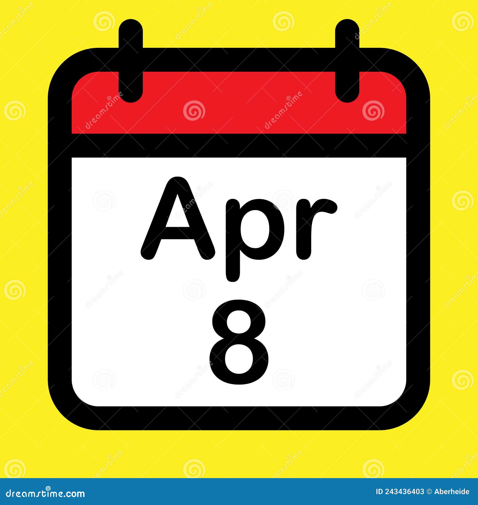 Calender icon eighth April stock vector. Illustration of page - 243436403