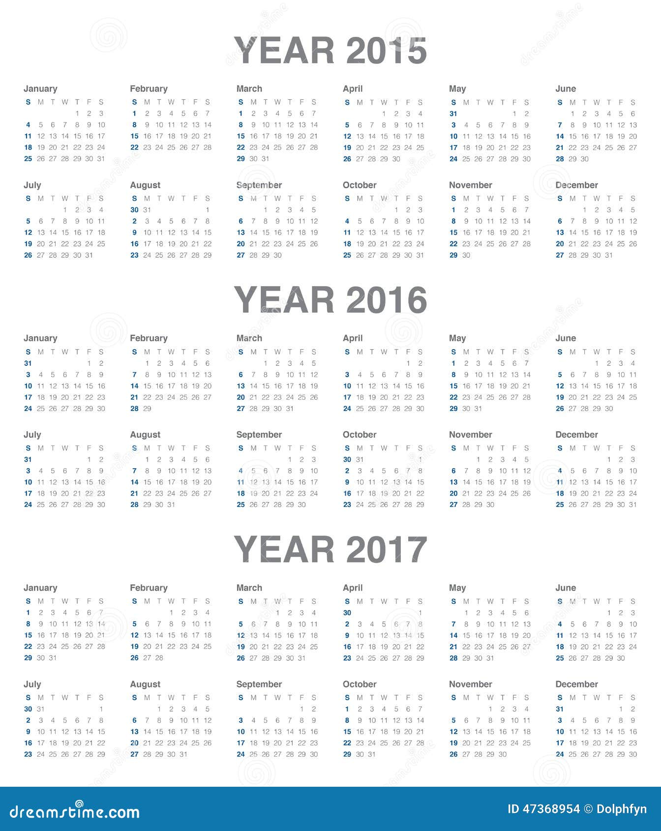 Calender 2015, 2016, 2017 stock vector. Illustration of number - 47368954