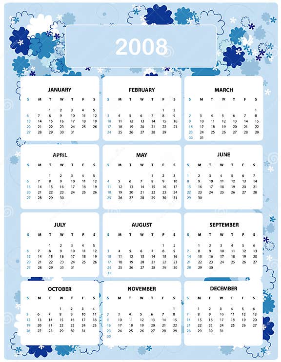 Calender for Year 2008 stock illustration. Illustration of january ...