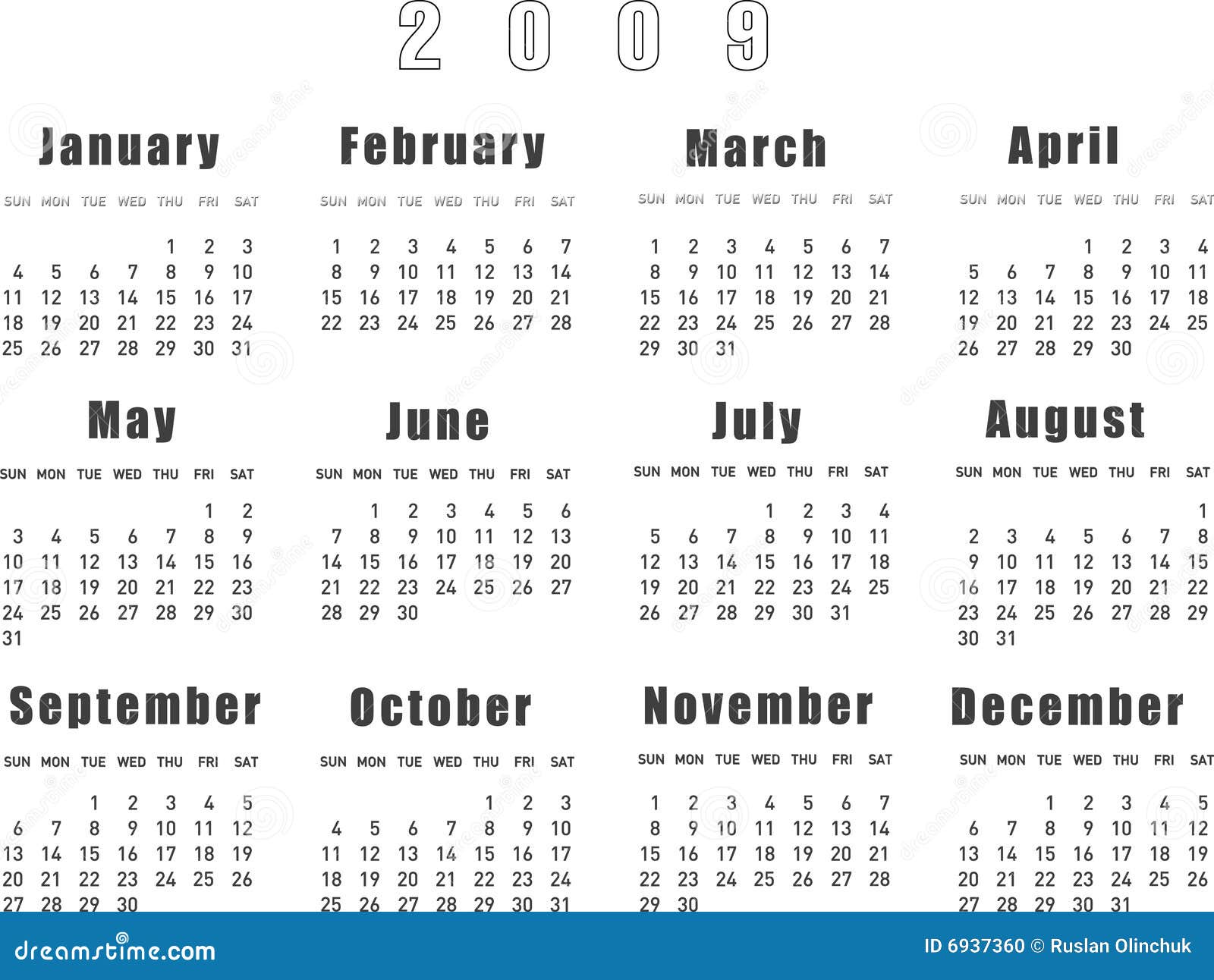 Calendrier 2009 illustration de vecteur. Illustration du calendrier ...