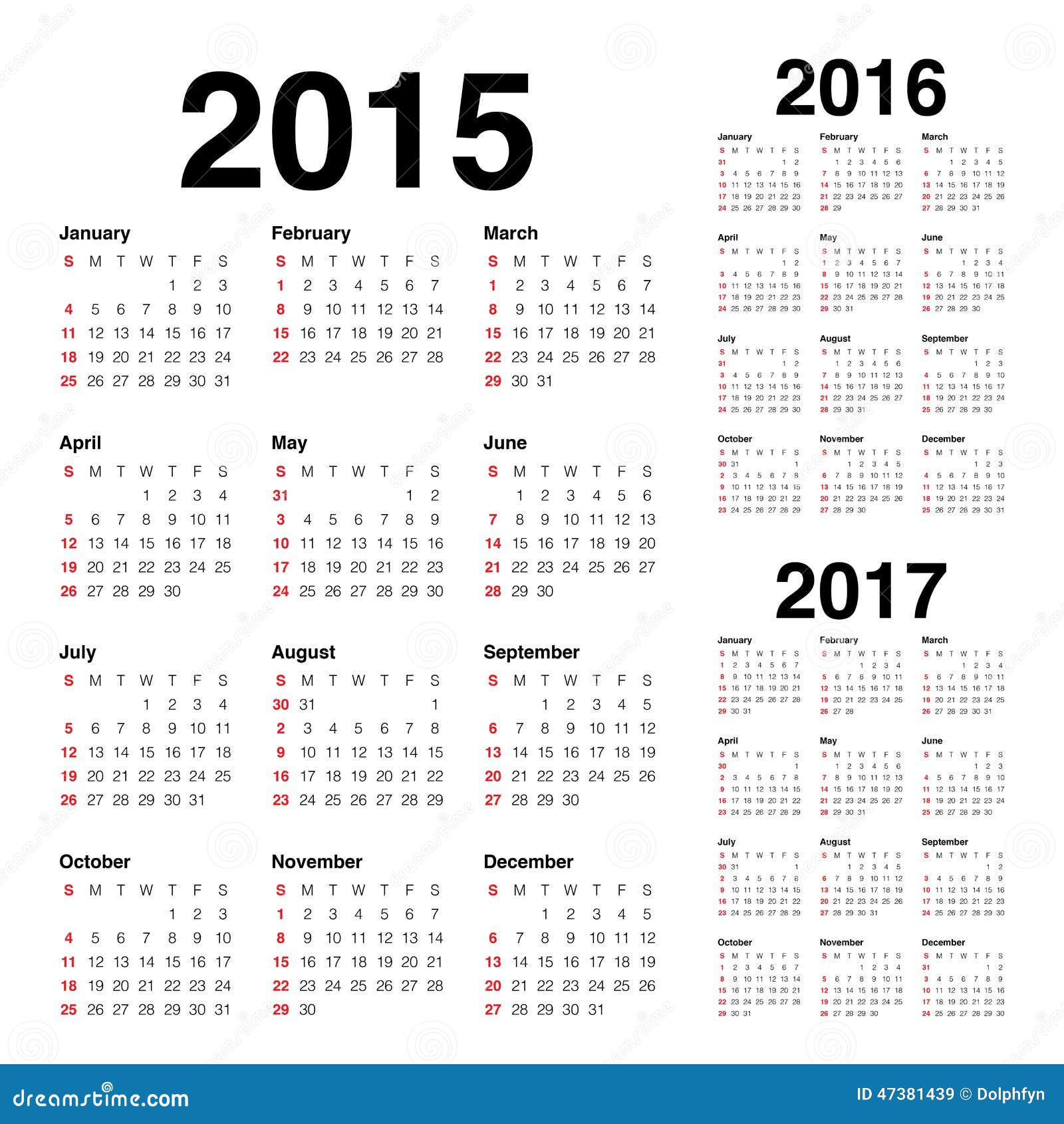 Calendrier 2015 2016 2017 illustration de vecteur. Illustration du ...