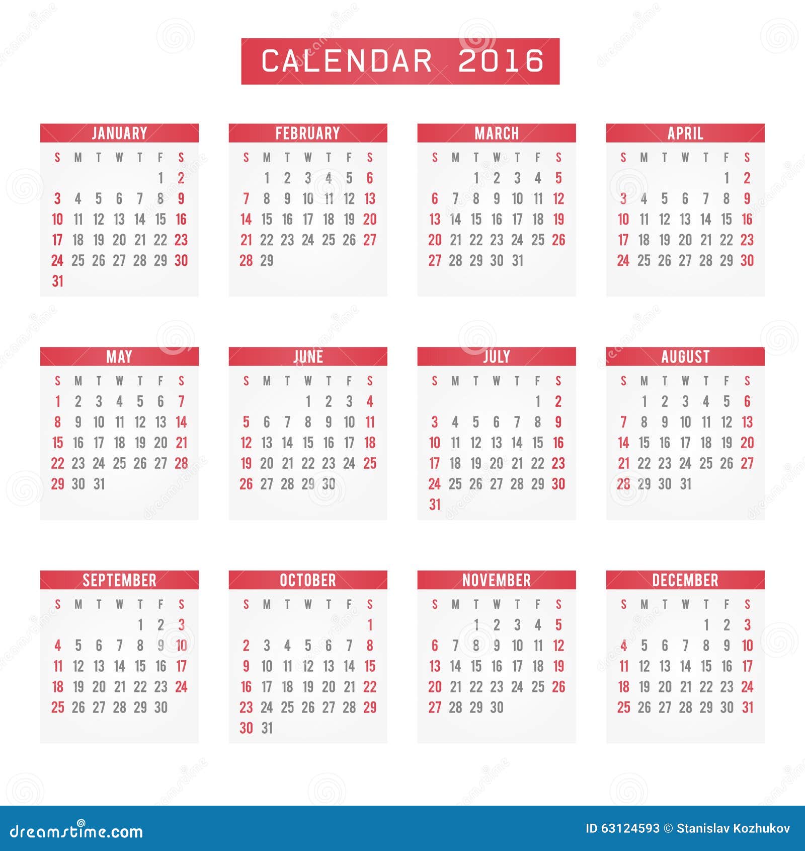 Calendrier 2016 illustration stock. Illustration du mois - 63124593