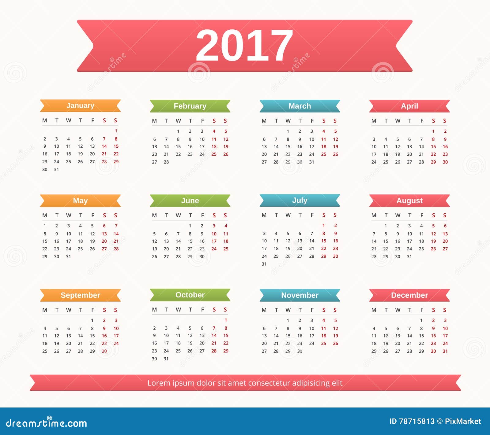 Calendrier 2017 illustration de vecteur. Illustration du horizontal ...
