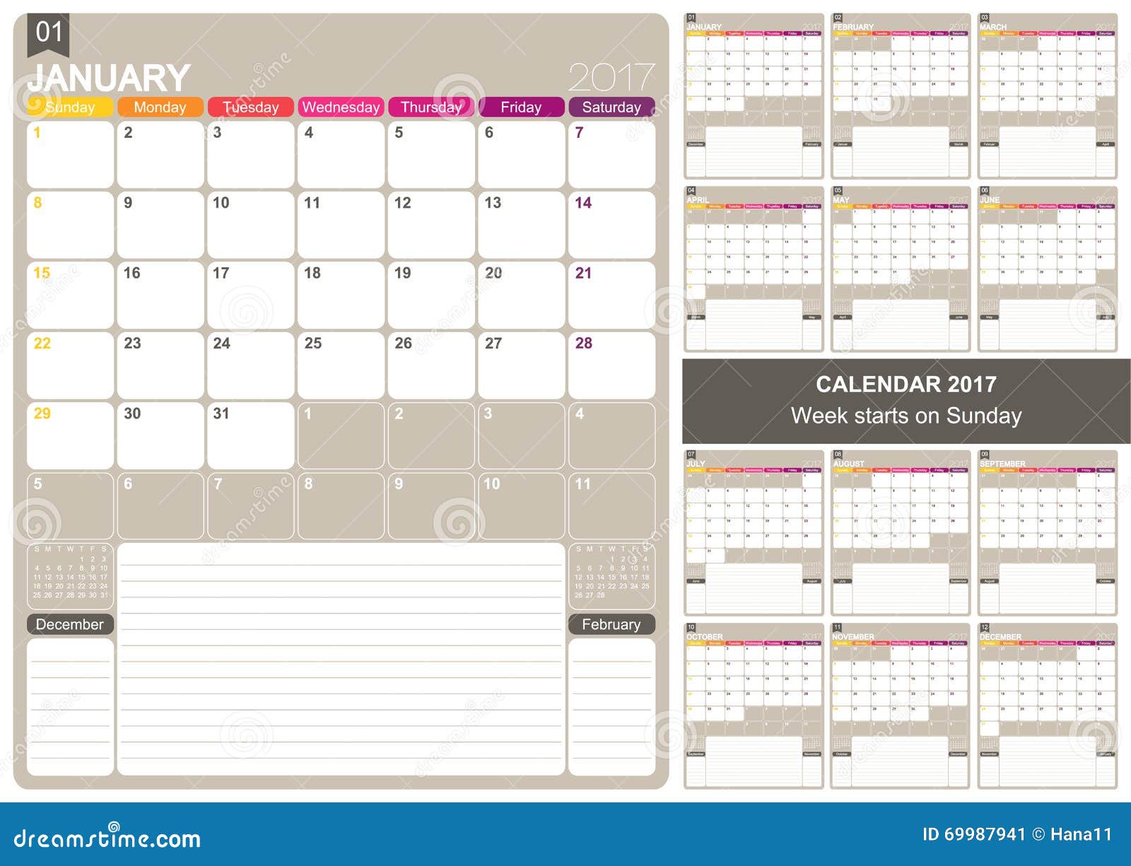 Calendrier anglais 2017 illustration stock. Illustration du imprimable ...