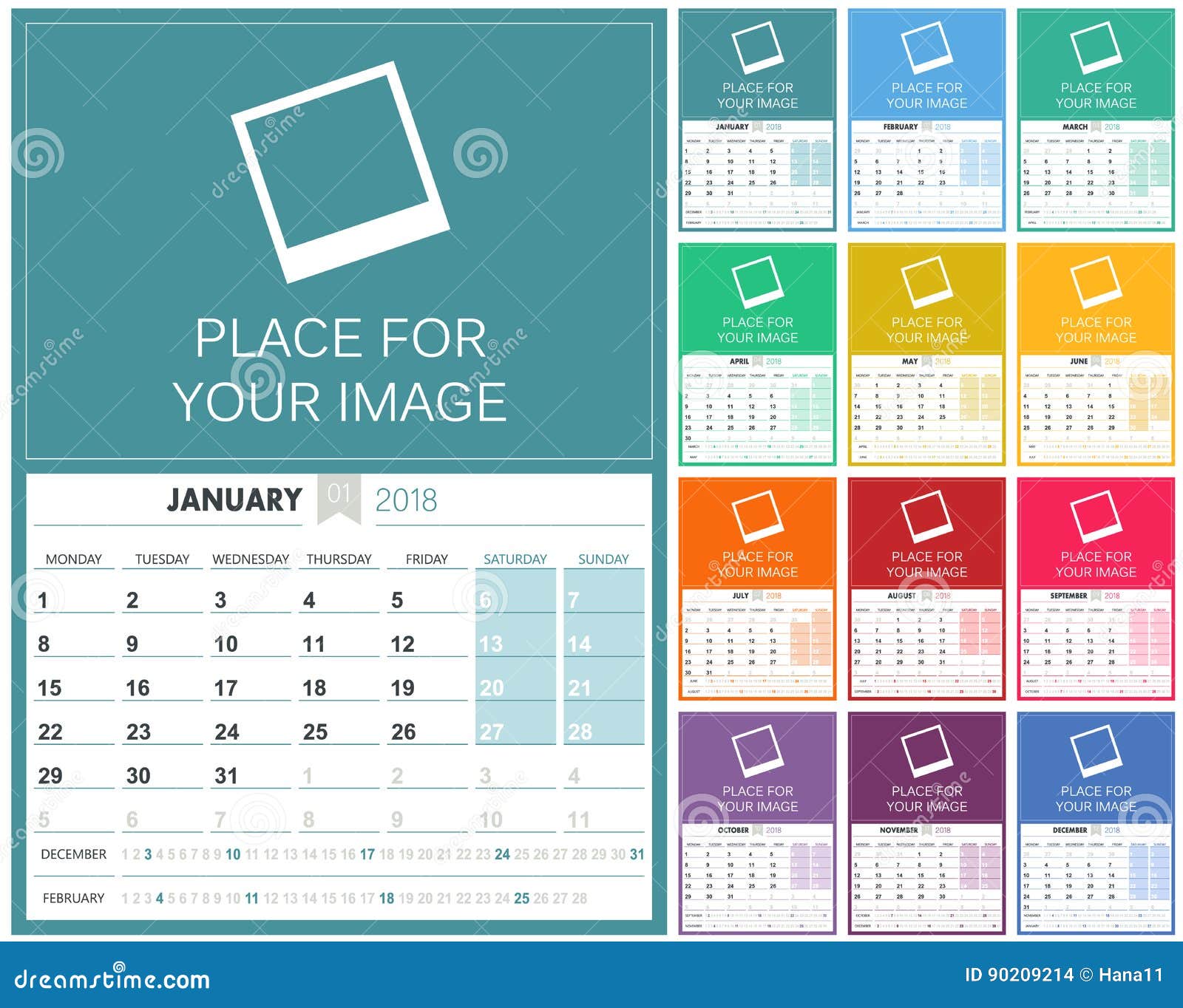 Calendrier anglais 2018 illustration de vecteur. Illustration du ...