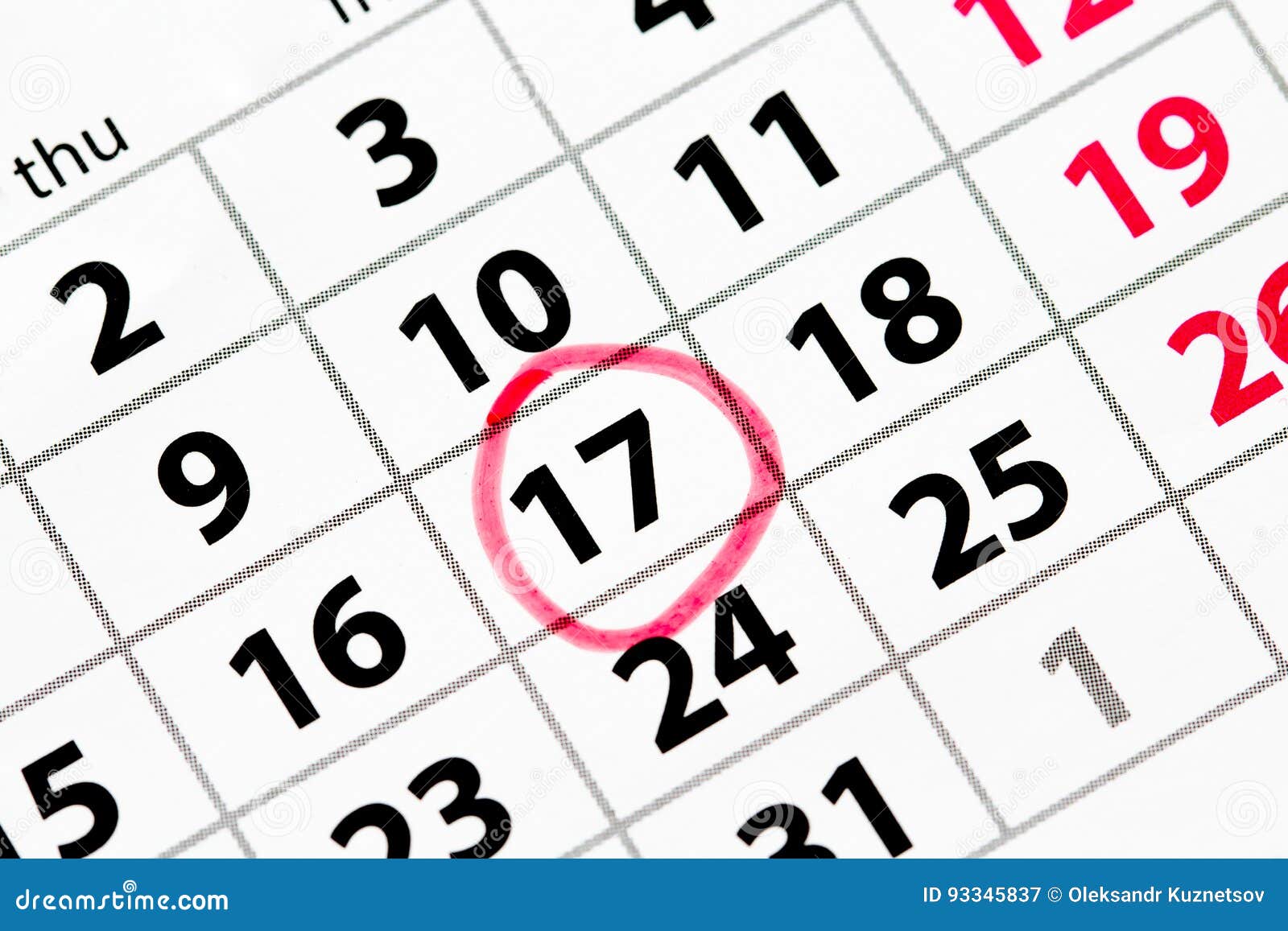 Calendrier Avec La Date Cerclée En Rouge Image stock - Image du papier ...