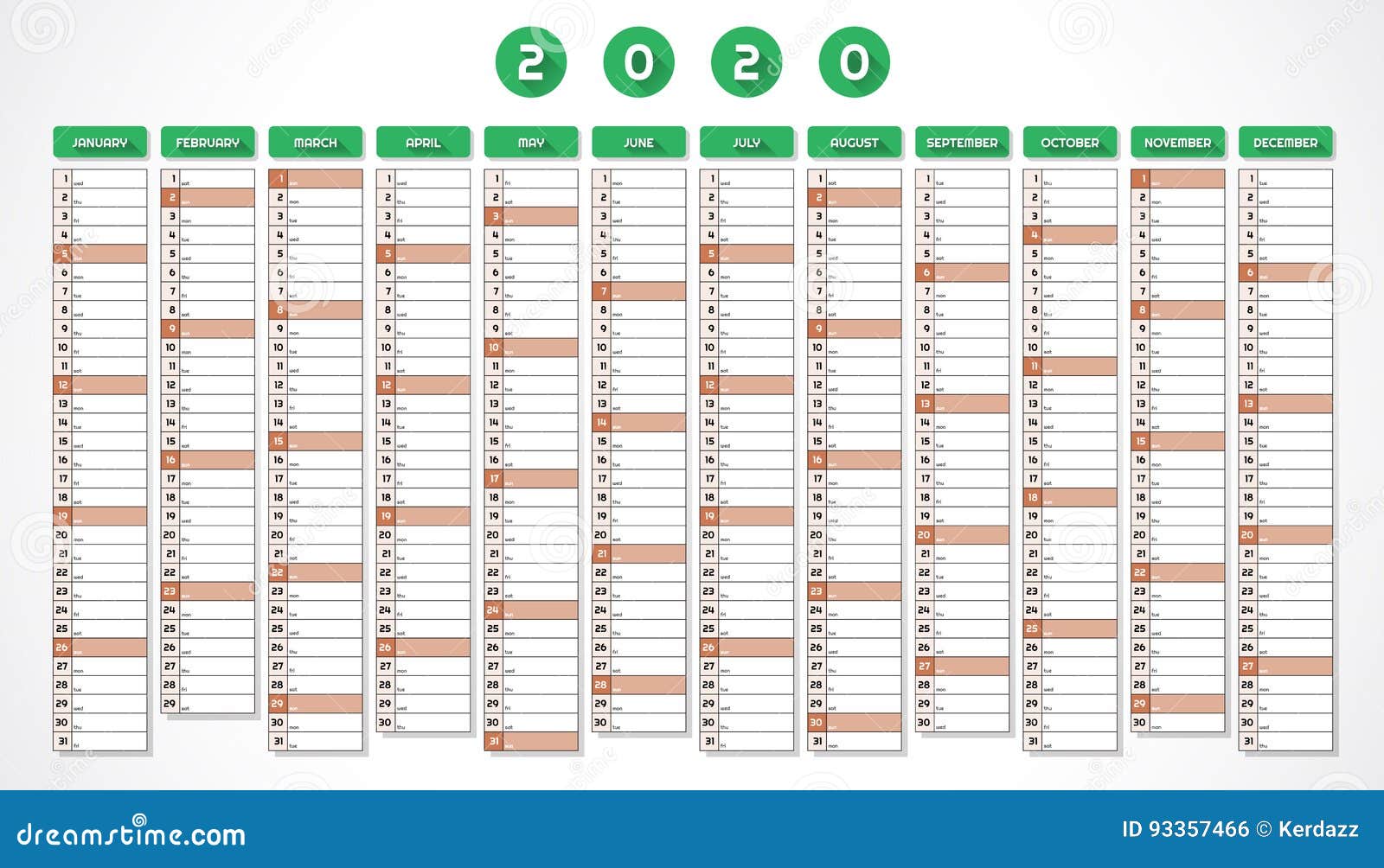 Calendrier 2020 d'année illustration de vecteur. Illustration du ...