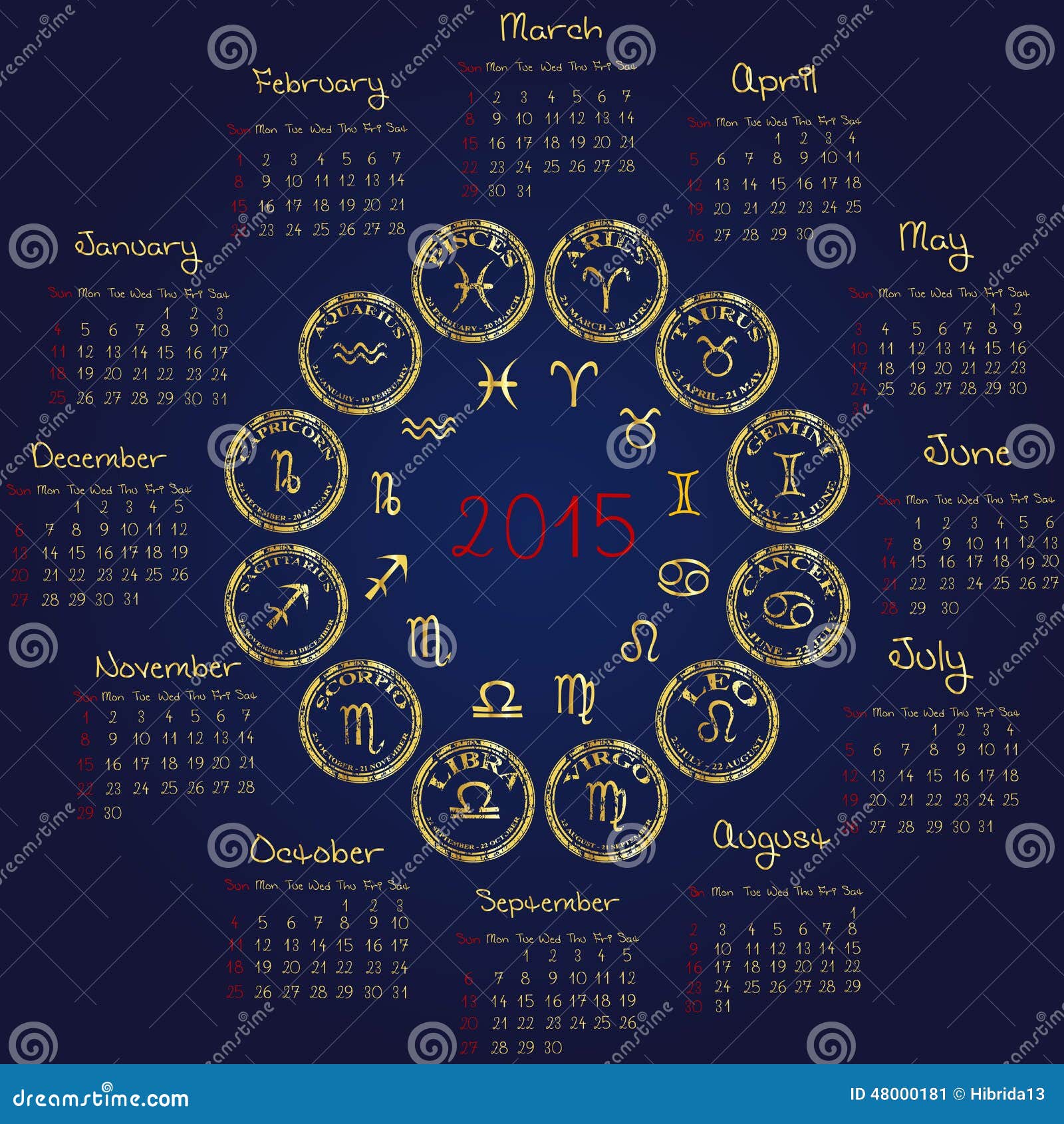 Calendrier 2015 D'horoscope Illustration de Vecteur - Illustration du ...