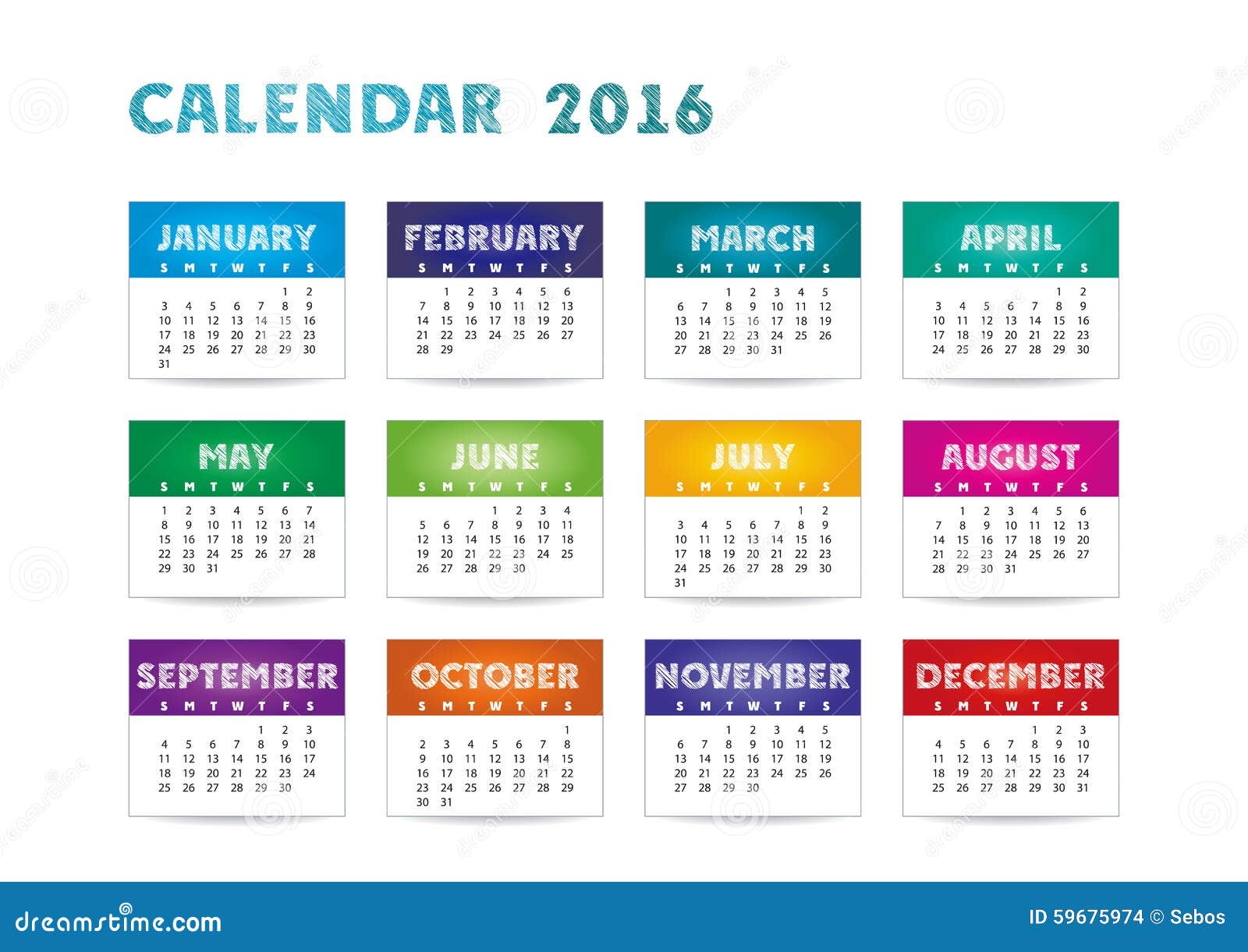 Calendrier 2016 de couleur illustration de vecteur. Illustration du ...