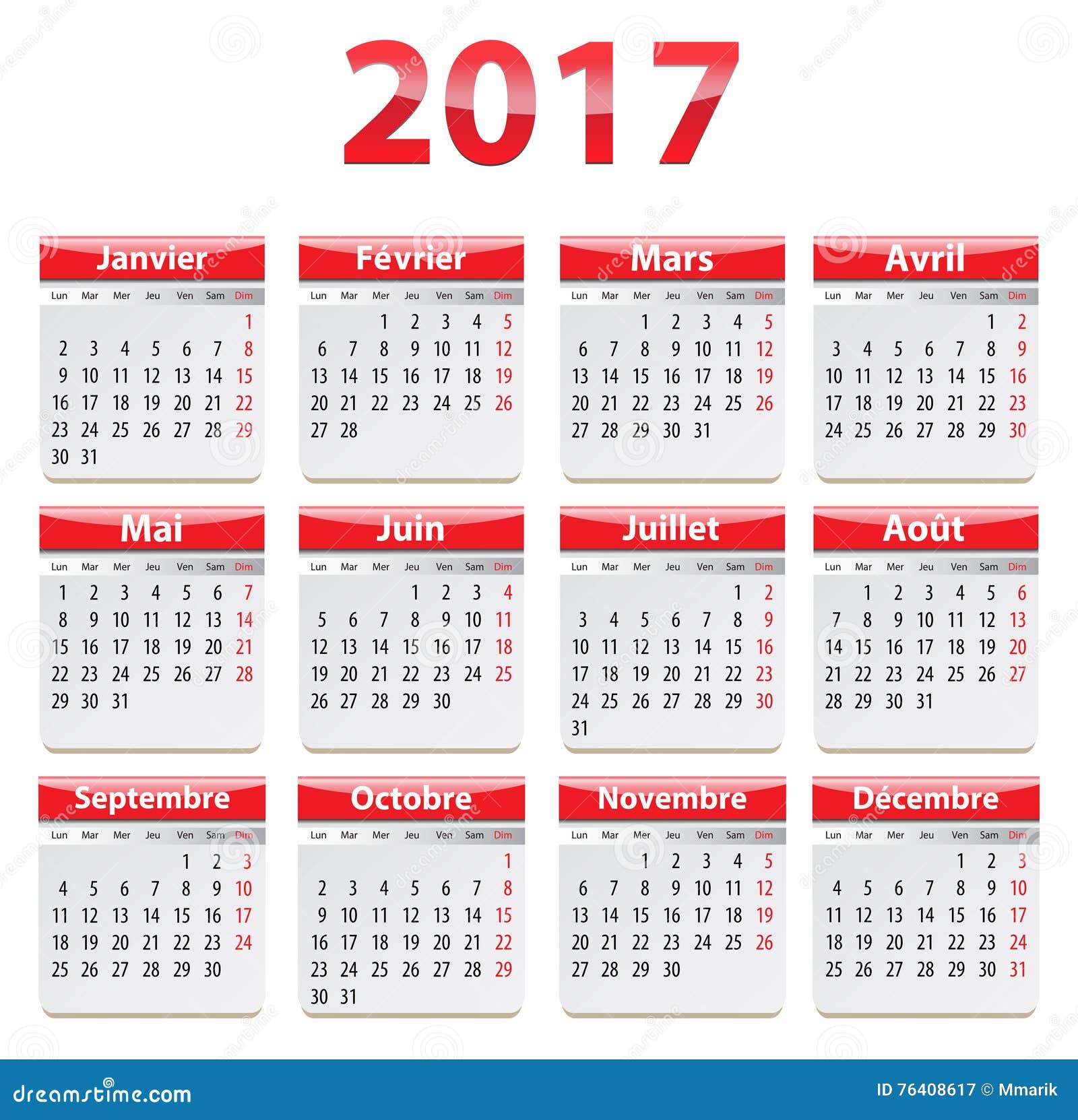 Calendrier De 2017 Français Illustration de Vecteur - Illustration du ...