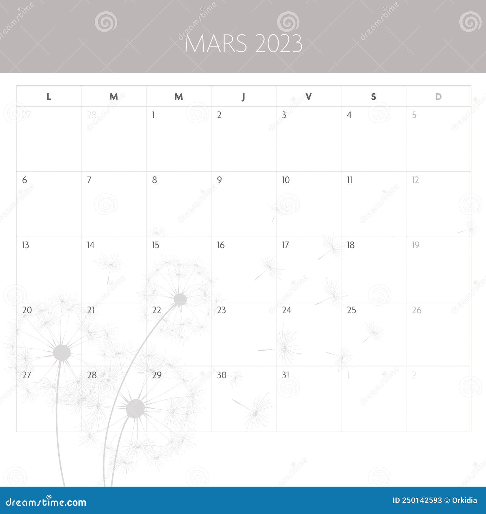 Calendrier de mars 2023 illustration de vecteur. Illustration du côté ...