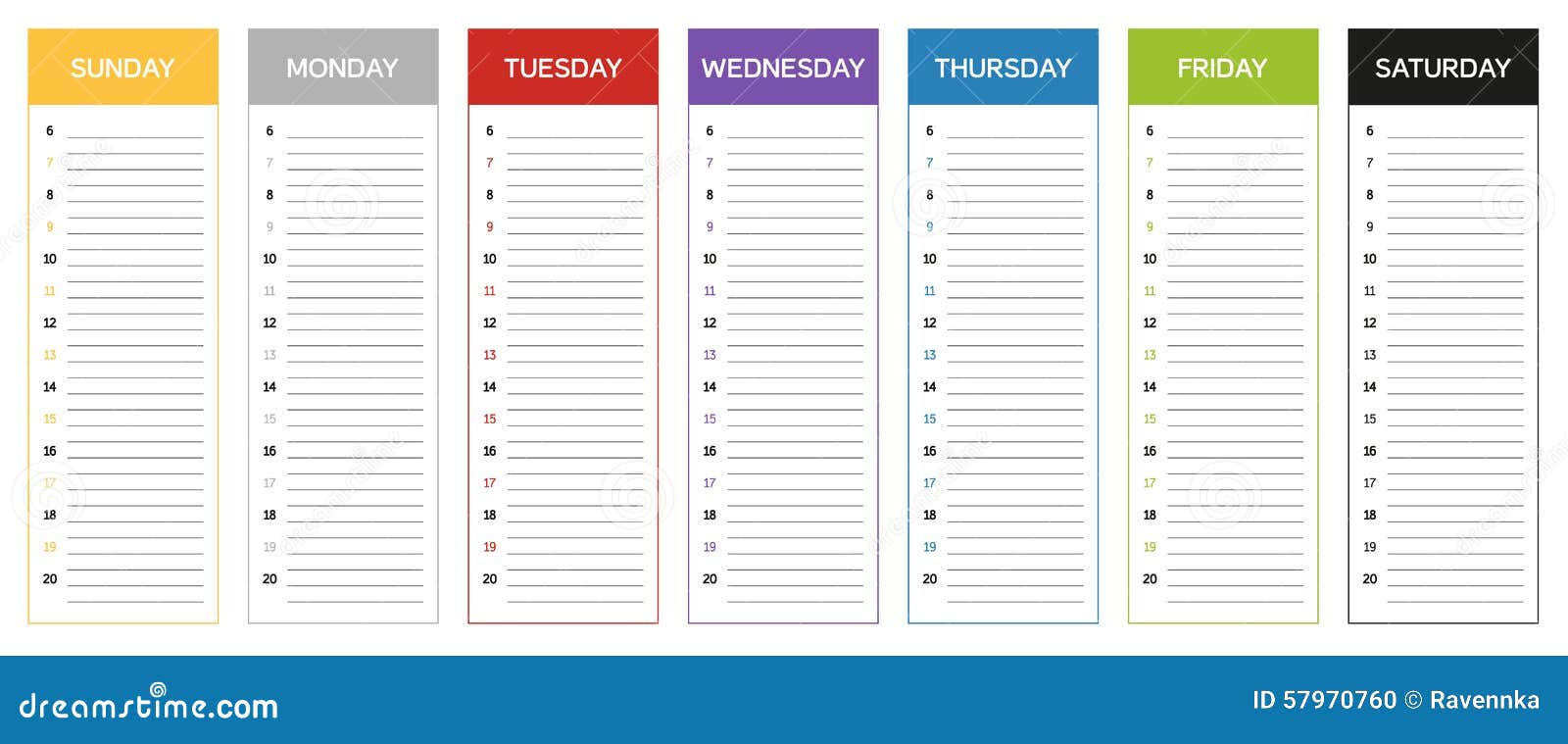 Calendrier De Planification De Semaine En Couleurs Du Jour Illustration ...