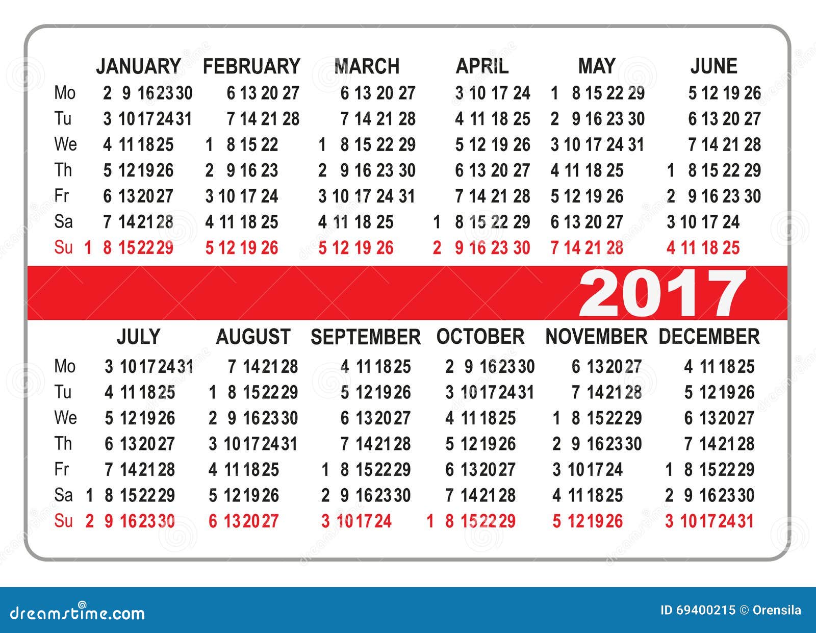 Calendrier 2017 De Poche Premier Jour Lundi Illustration de Vecteur ...
