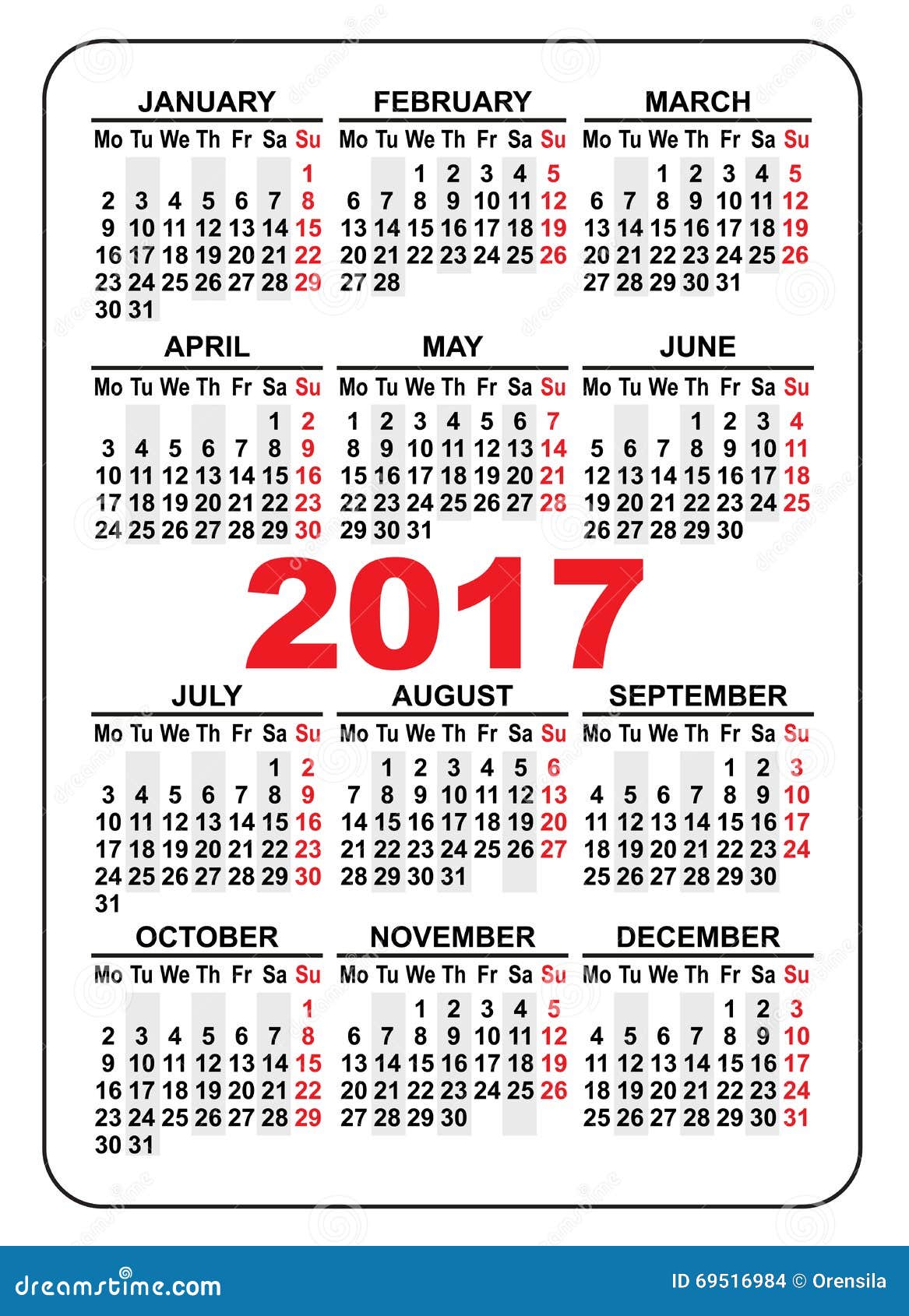 Calendrier 2017 De Poche Premier Jour Lundi Illustration de Vecteur ...