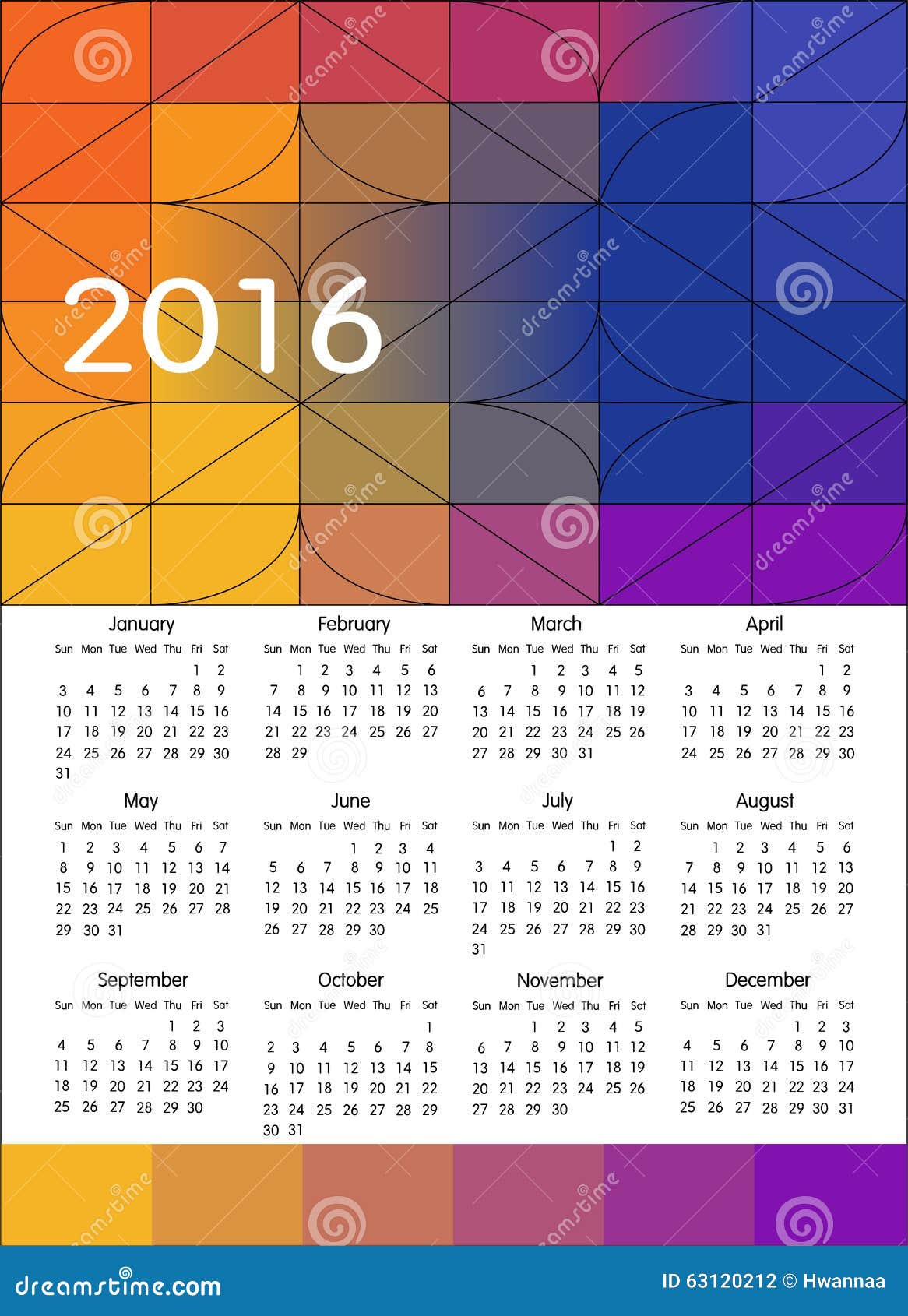 Calendrier graphique 2016 illustration de vecteur. Illustration du ...