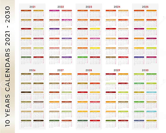 2021 2030 Calendrier Modèle 10 Ans Illustration de Vecteur ...