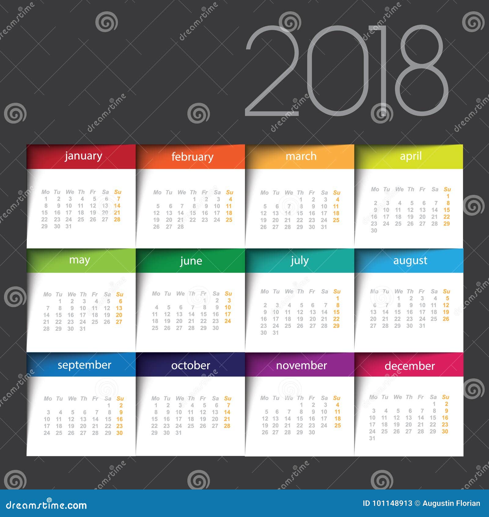 Calendrier 2018 Post-it De Couleur Illustration de Vecteur ...