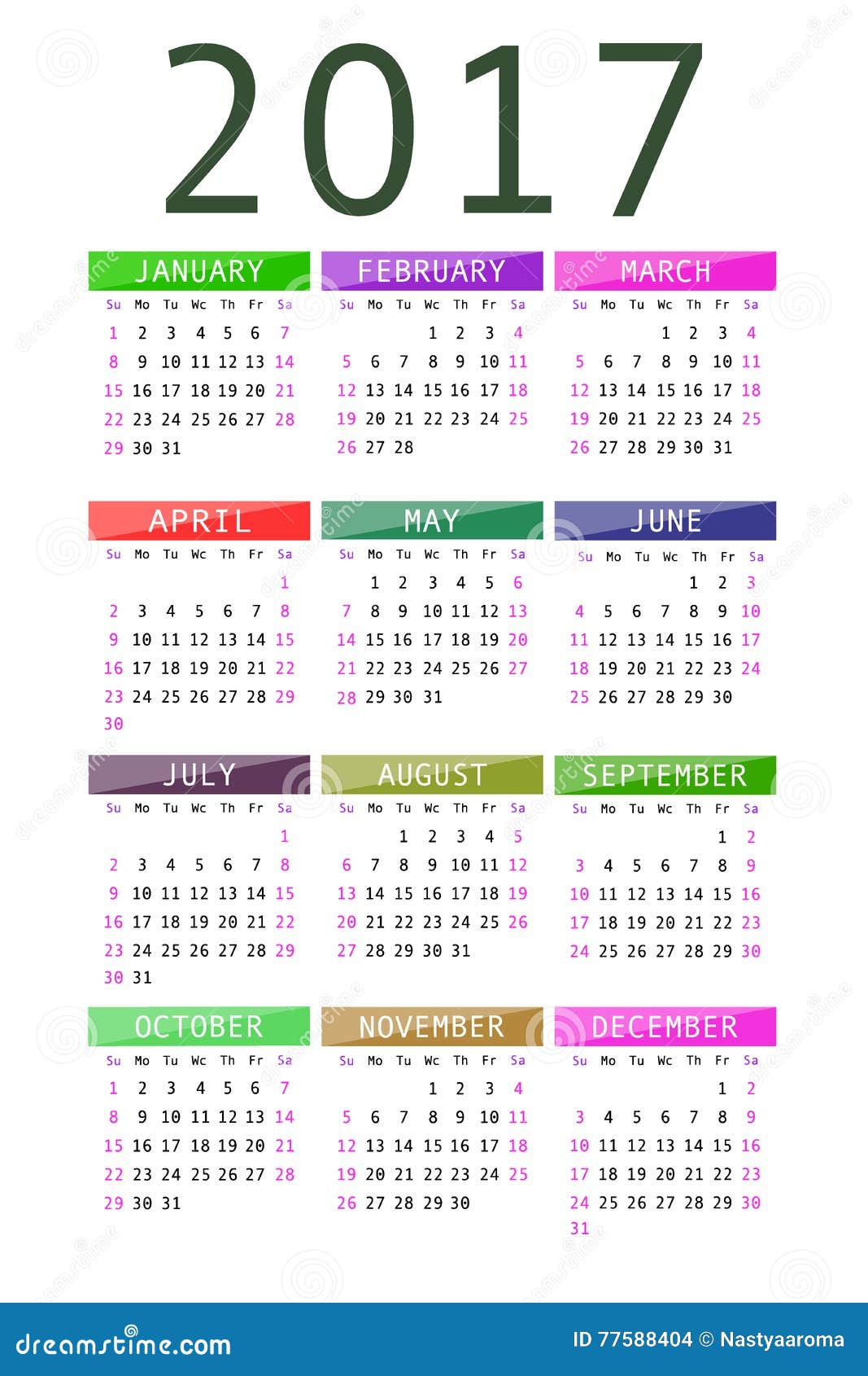 Calendrier pour 2017 illustration stock. Illustration du annuel - 77588404