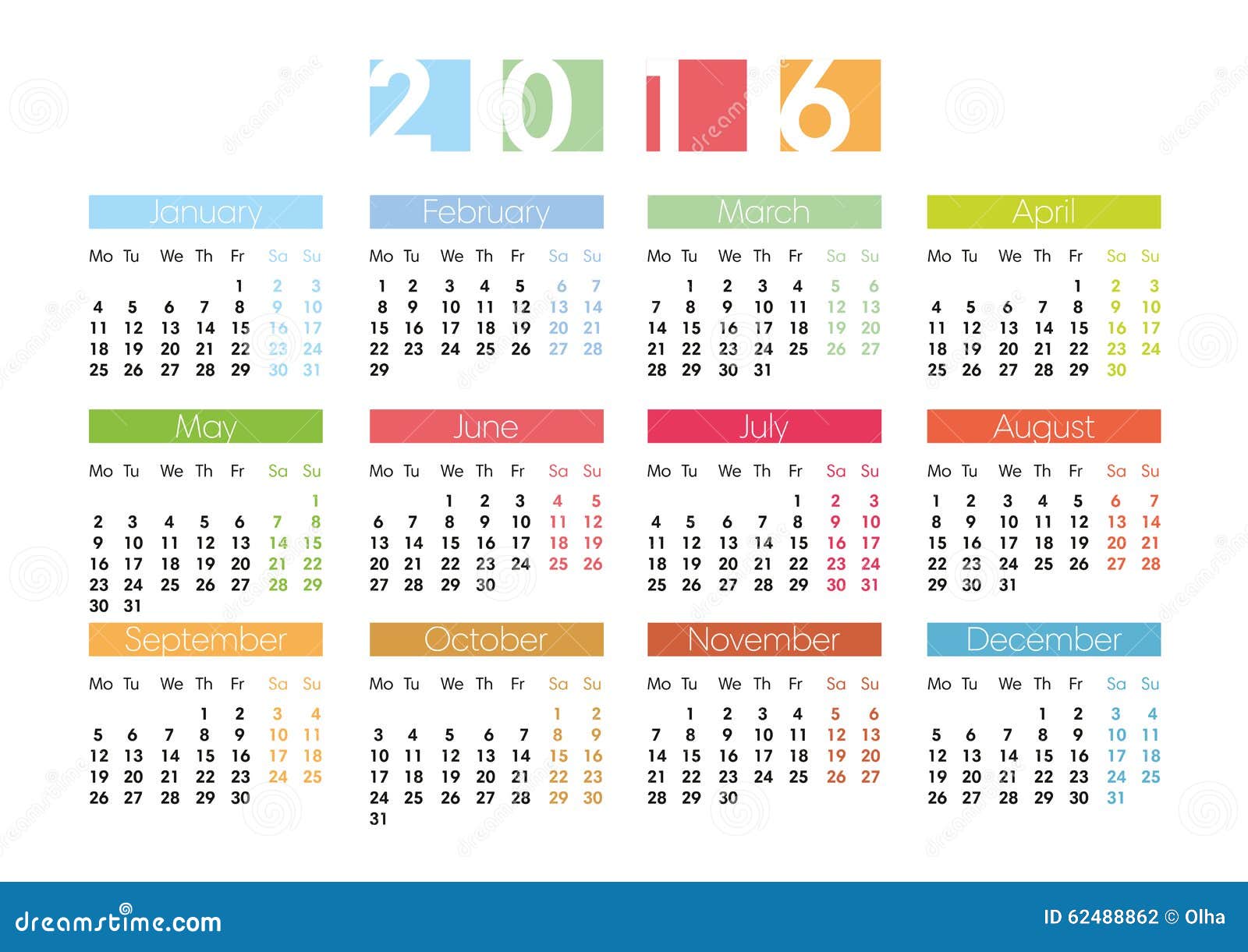 Calendrier Pour 2016 En Anglais Illustration de Vecteur - Illustration ...